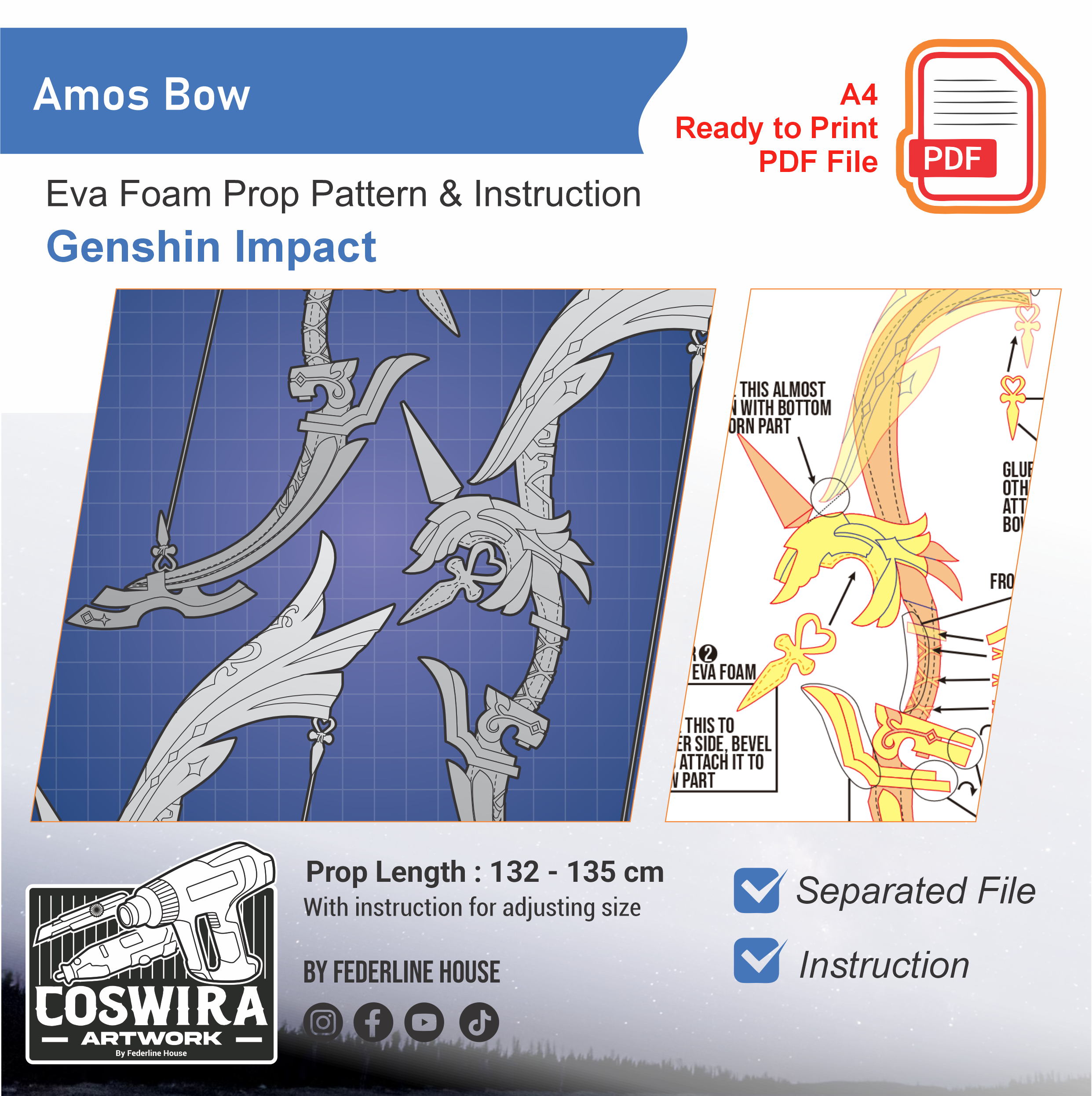 Amos’ Bow Prop Pattern Template – EVA Foam Pattern for Cosplay & DIY B ...