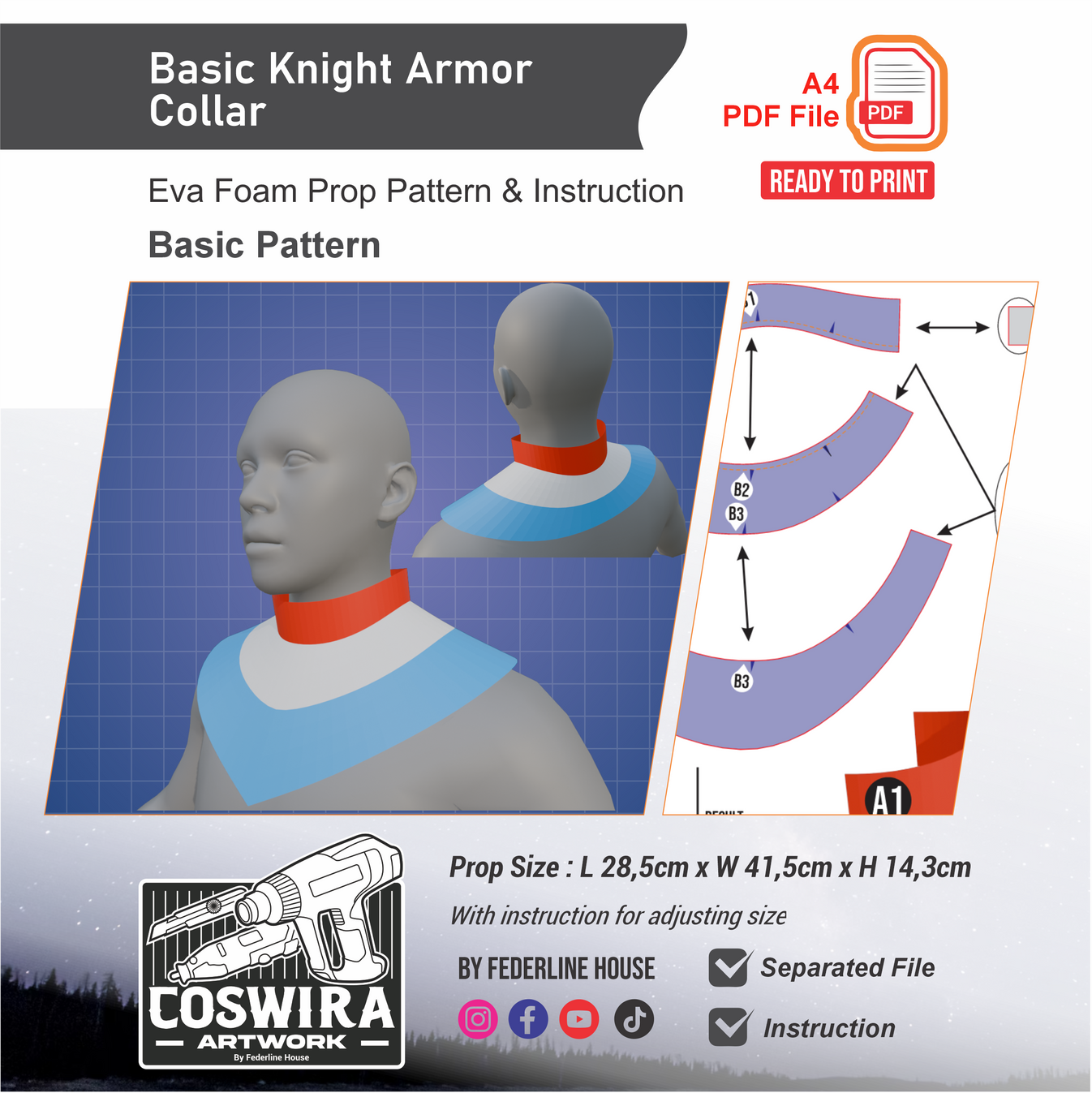 Basic Knight Armor Collar Pattern Template – EVA Foam Cosplay PDF for ...