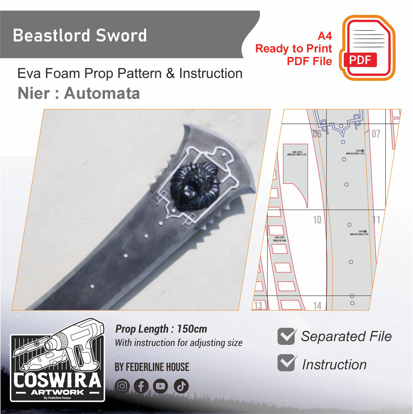Beastlord Sword Prop Pattern Template – EVA Foam Pattern for Cosplay ...