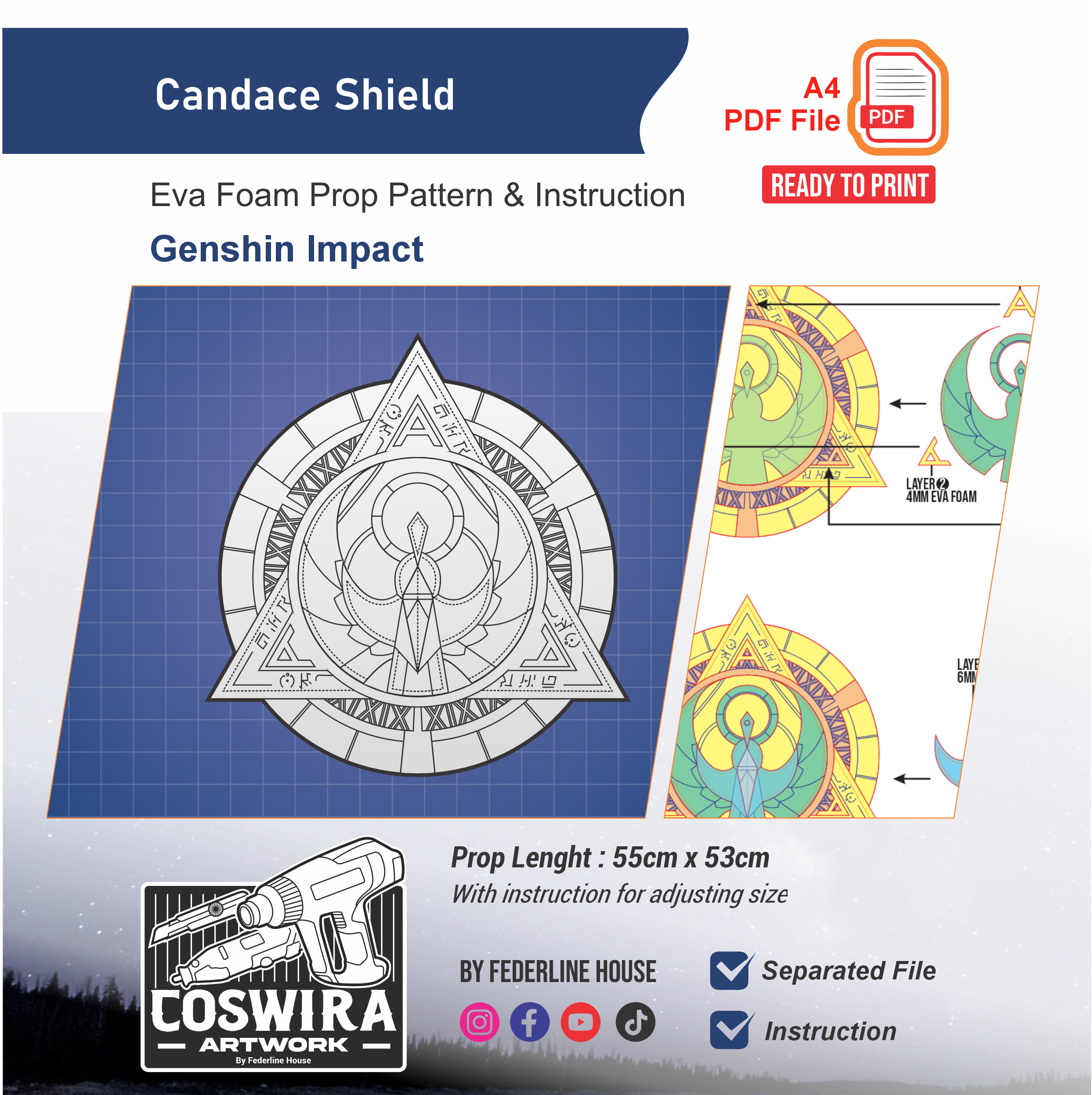 Candace Shield Prop Pattern Template – EVA Foam Pattern for Cosplay ...