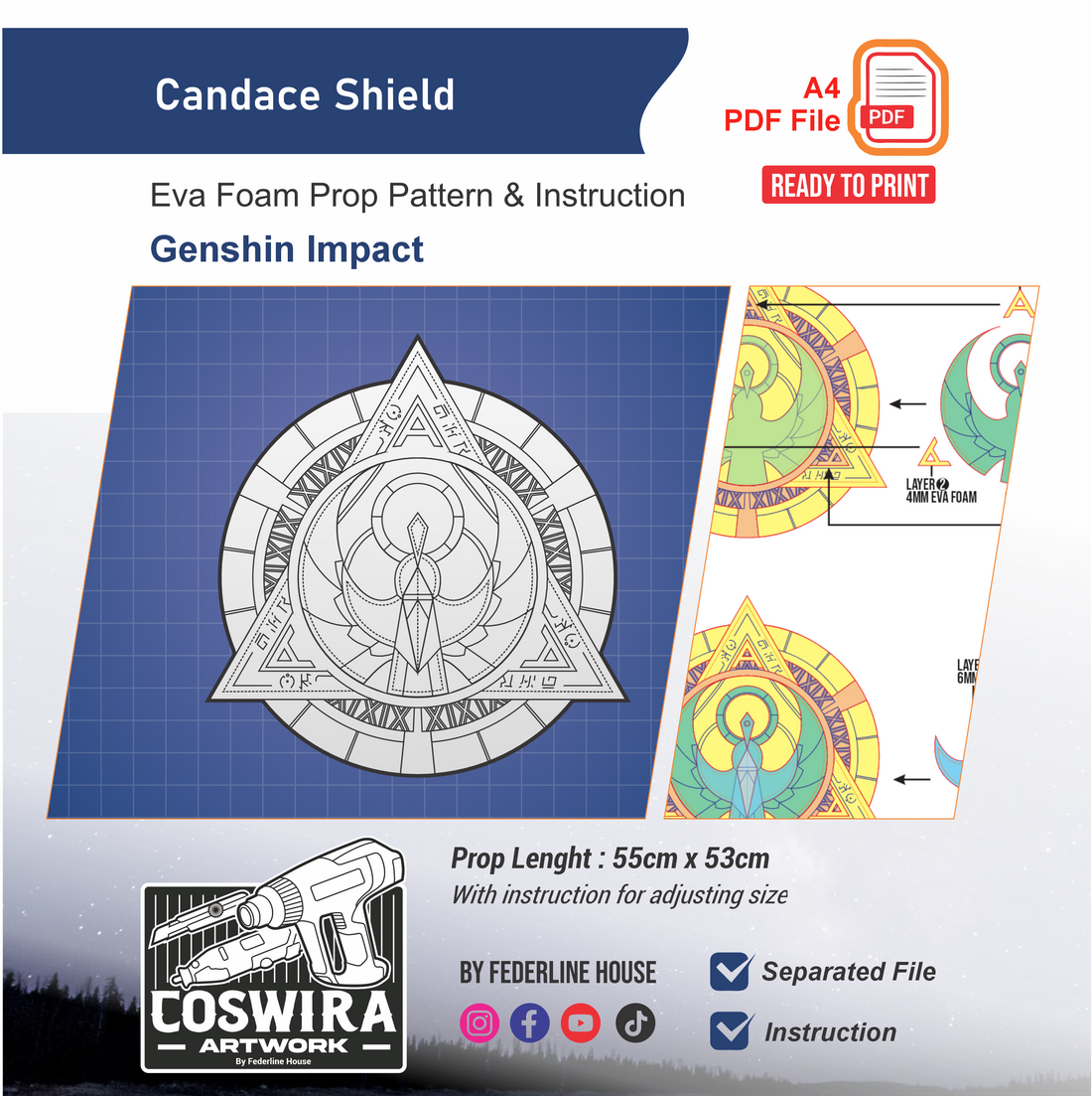 Candace Shield Prop Pattern Template – EVA Foam Pattern for Cosplay ...