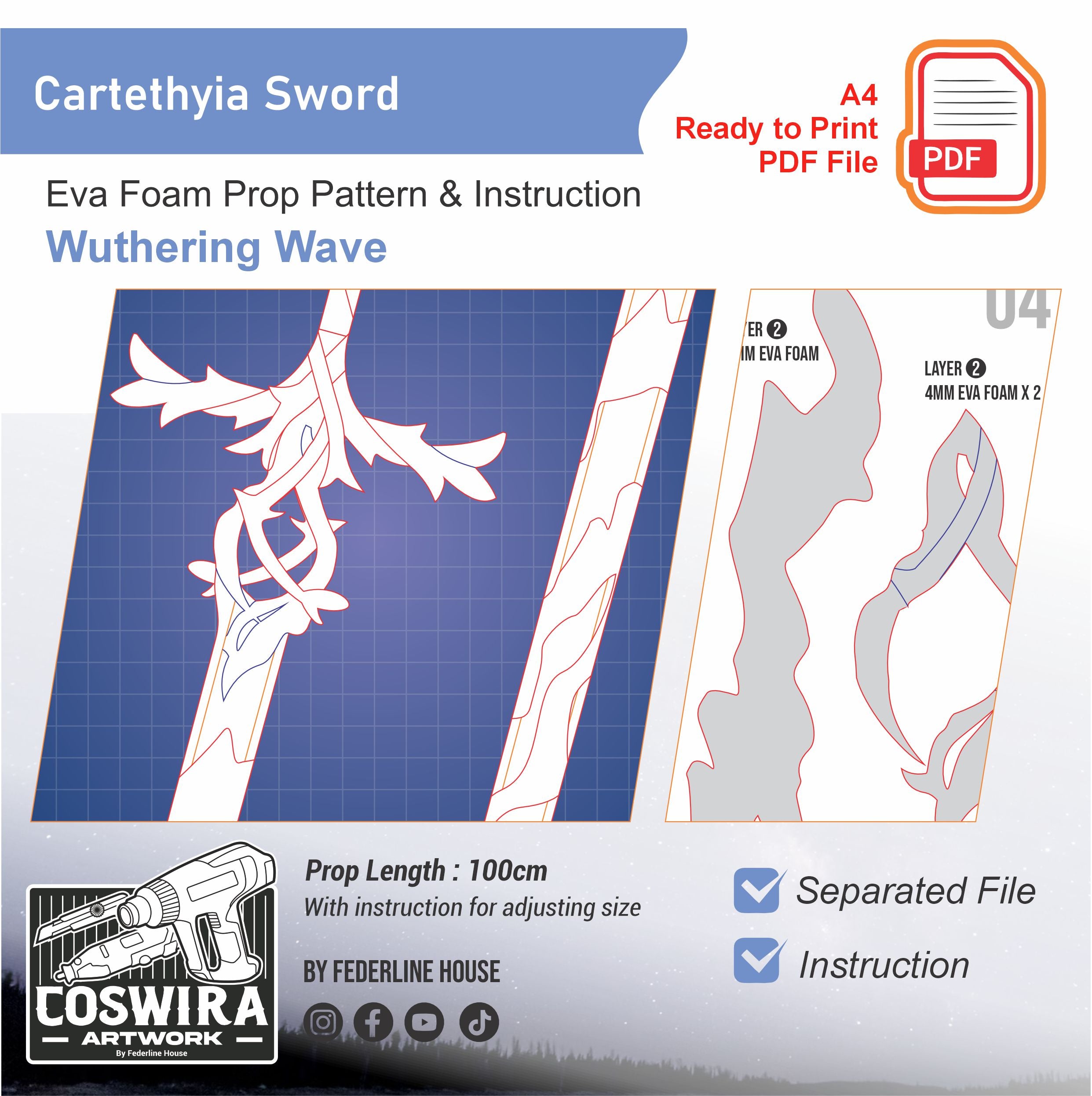 Prop Pattern: Cartethyia Sword from Wuthering Wave Cosplay Template Bl ...