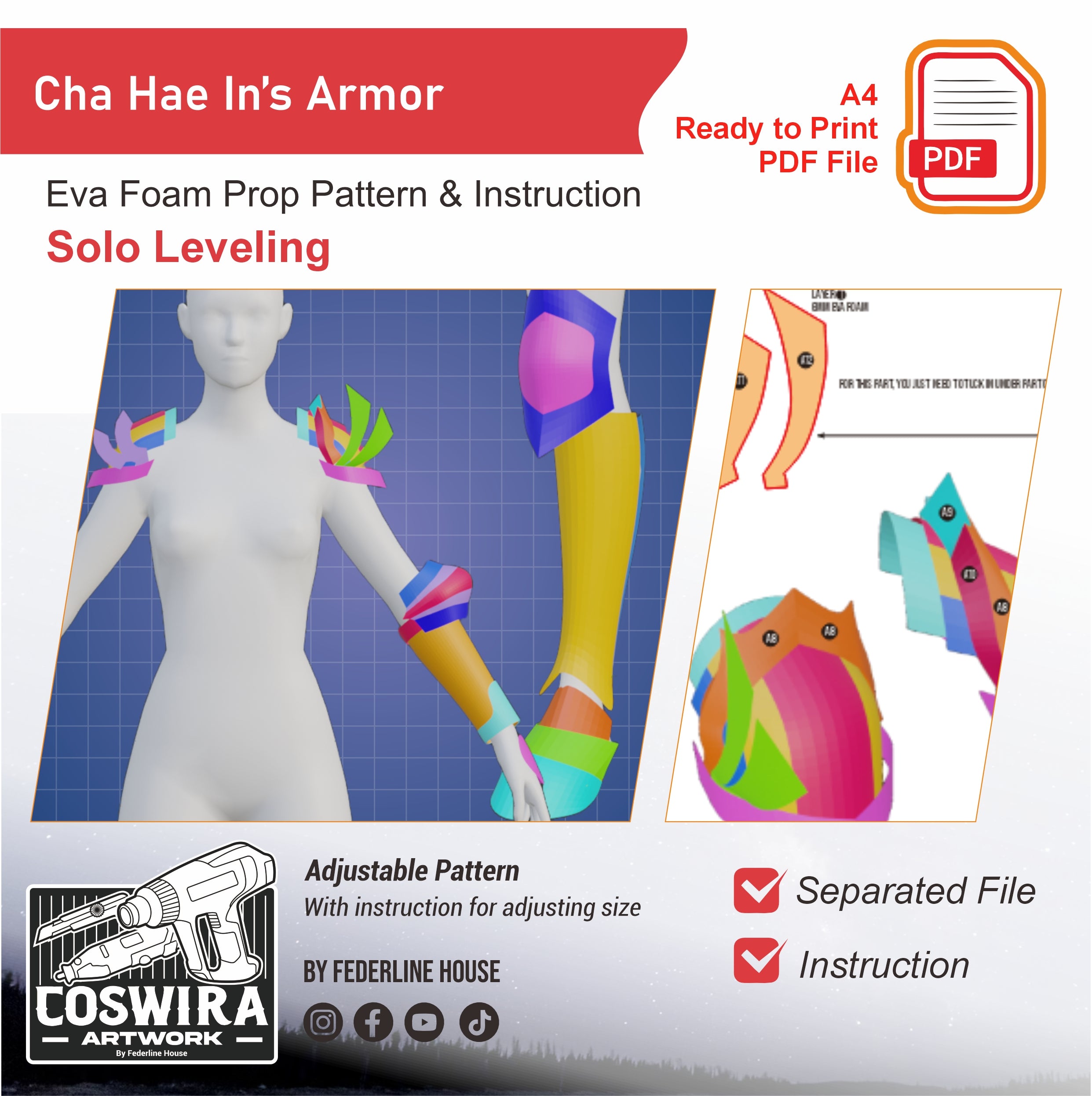 Cha Hae In Armor Prop Pattern Template – EVA Foam Pattern for Cosplay ...