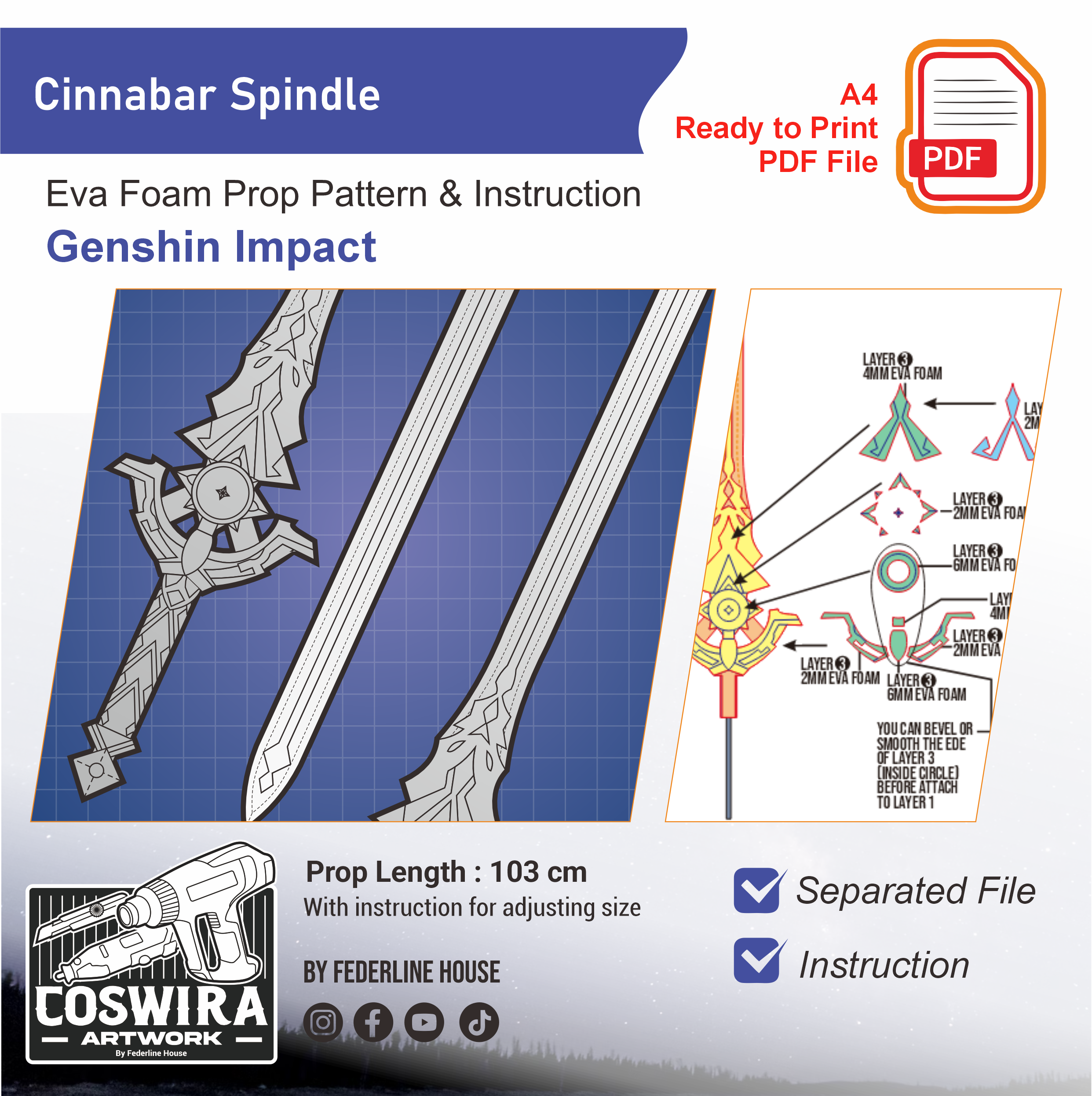 Cinnabar Spindle Prop Pattern Template – EVA Foam Pattern for Cosplay ...
