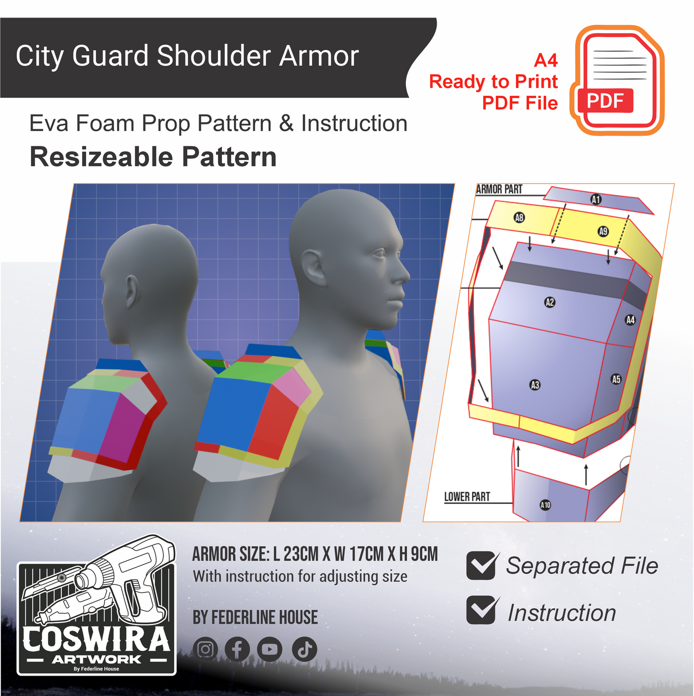 City Guard Shoulder Armor Basic Pattern Template – EVA Foam Pattern fo ...