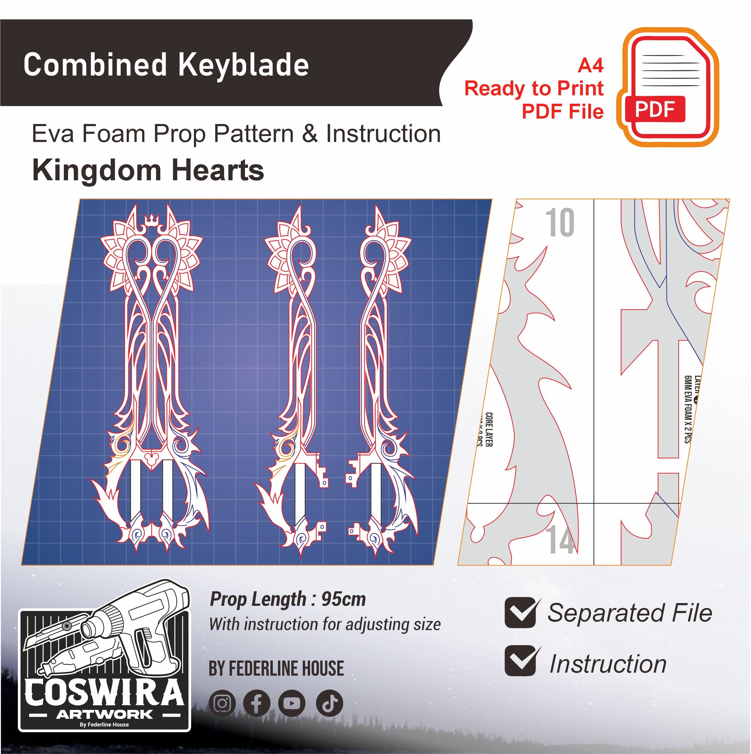Prop Pattern: Combined Keyblade from Kingdom Hearts Cosplay Template B ...