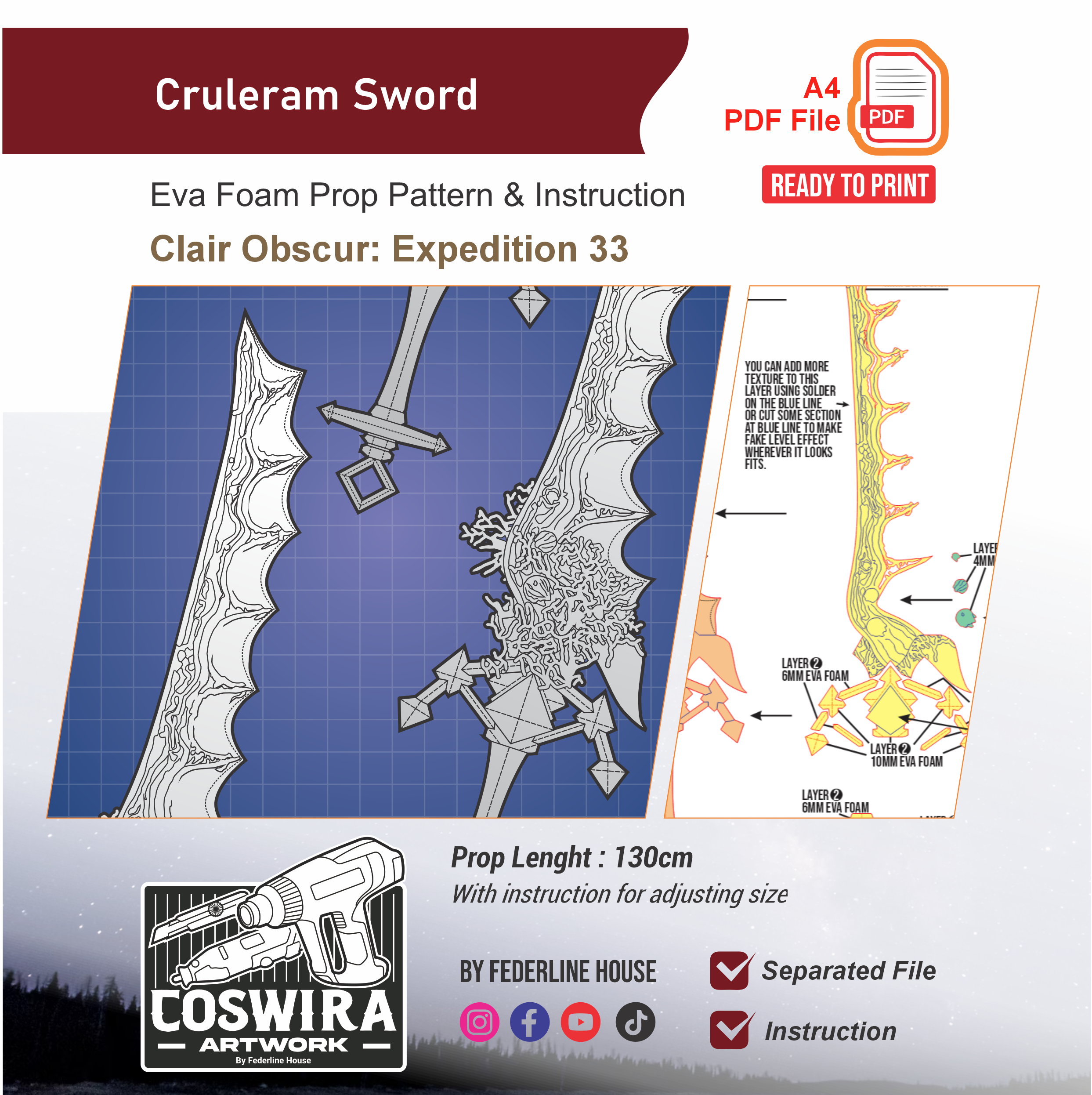 Cruleram – Gustave & Verso Sword Prop Pattern Template – EVA Foam Patt ...