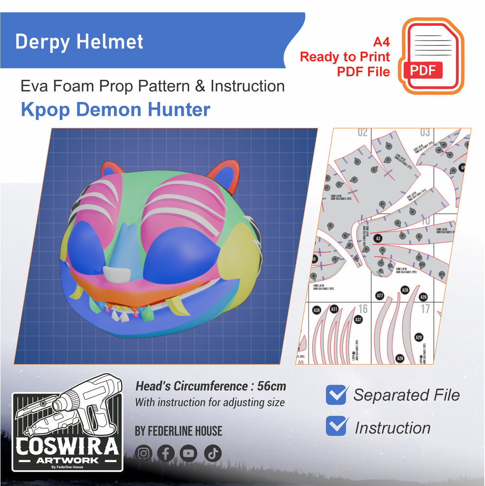 Derpy Helmet Prop Pattern Template – EVA Foam Pattern for Cosplay & DI ...