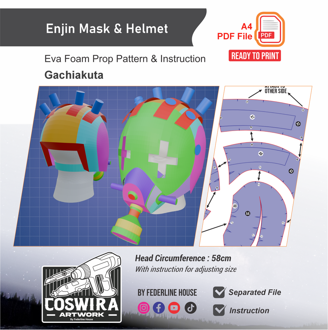 Enjin Mask & Helmet Prop Pattern Template – EVA Foam Pattern for Cospl ...