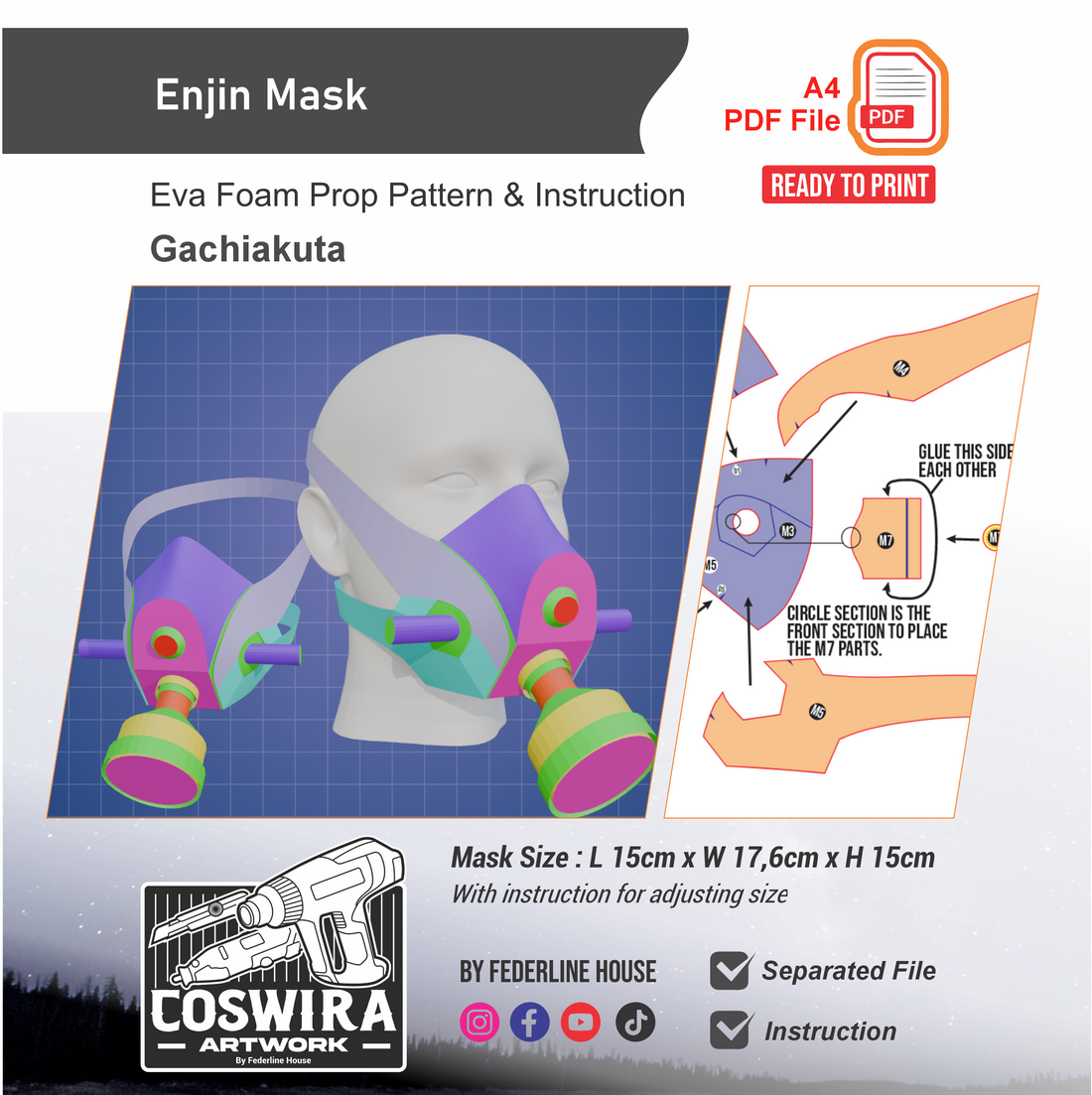 Enjin Mask Prop Pattern Template – EVA Foam Pattern for Cosplay & DIY ...
