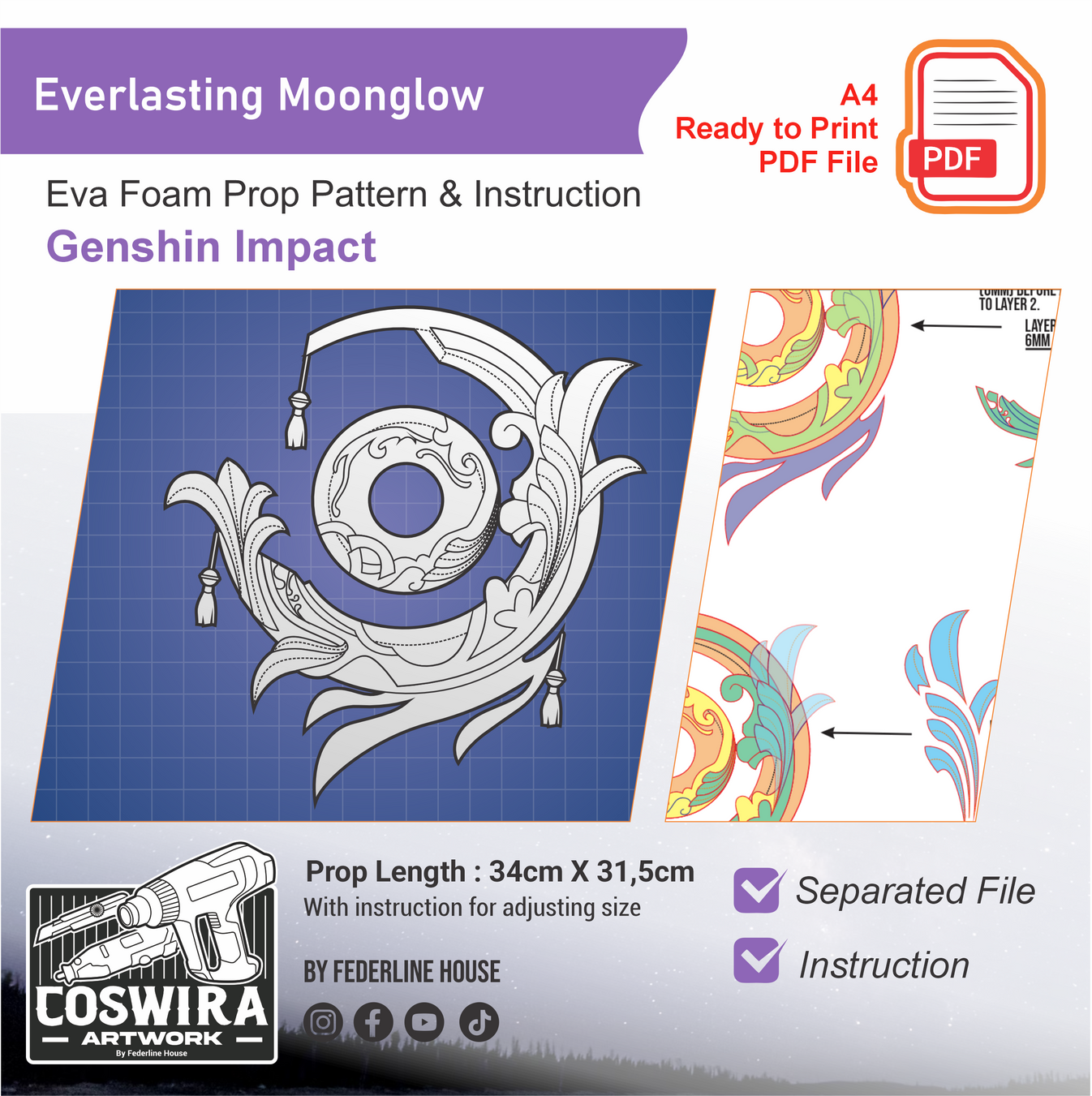 Everlasting Moonglow Prop Pattern Template – EVA Foam Pattern for Cosp ...