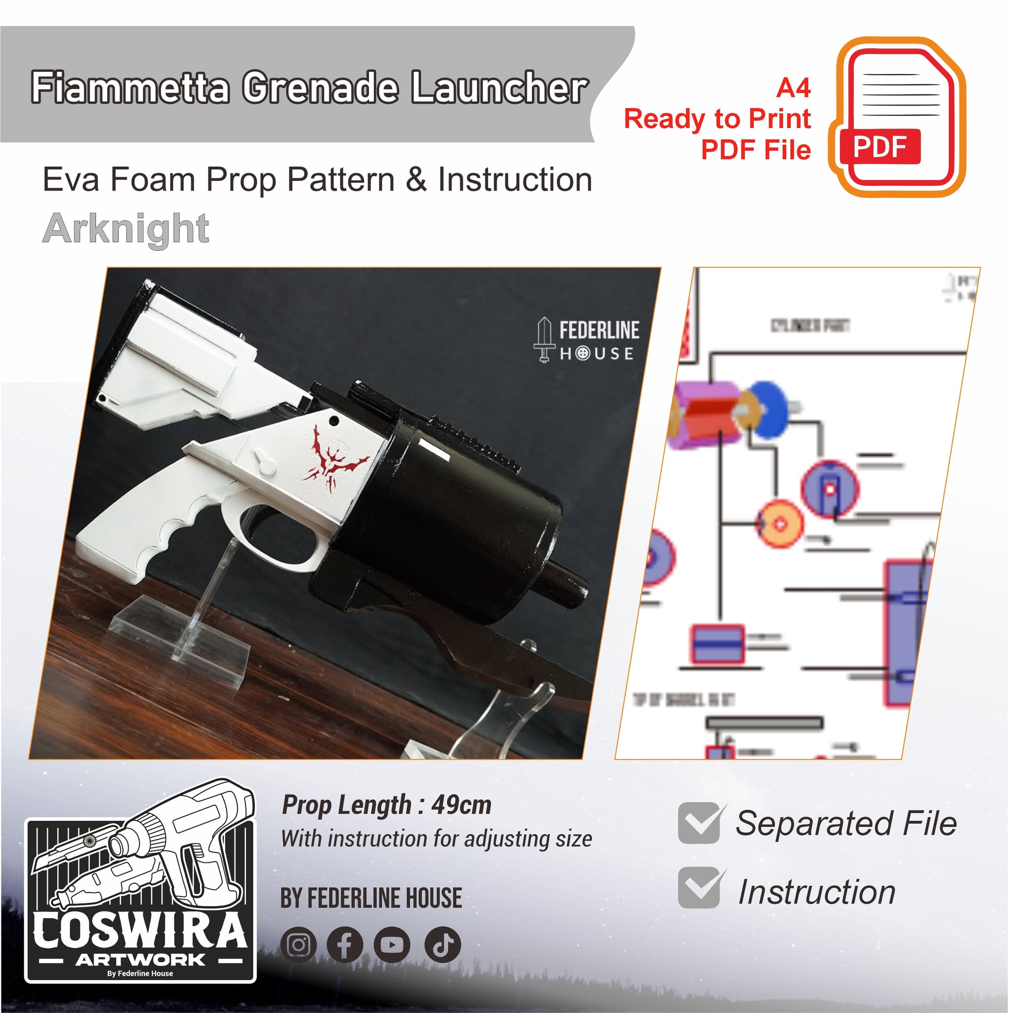 Fiammetta Grenade Launcher Prop Pattern Template – EVA Foam Pattern fo ...