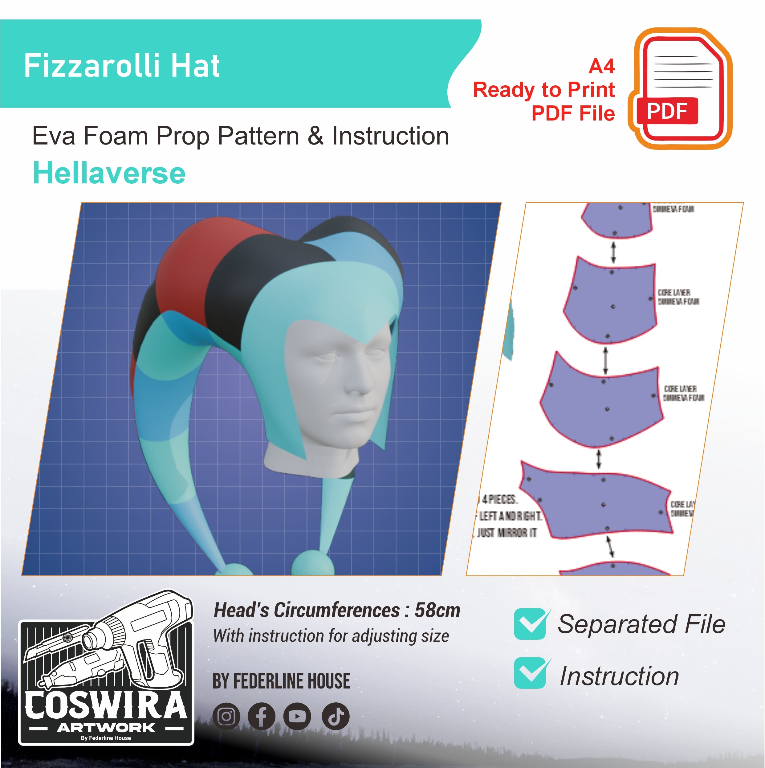 Fizzarolli Hat Prop Pattern Template – EVA Foam Pattern for Cosplay ...