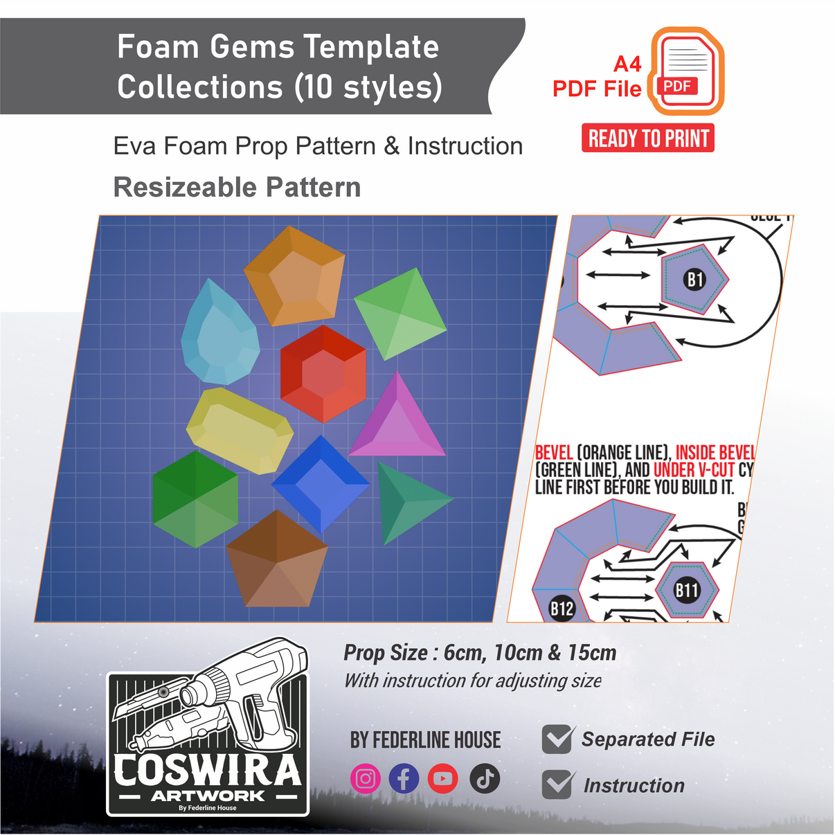 Foam Gems Template Collection (10 Styles) – EVA Foam Basic Pattern for ...