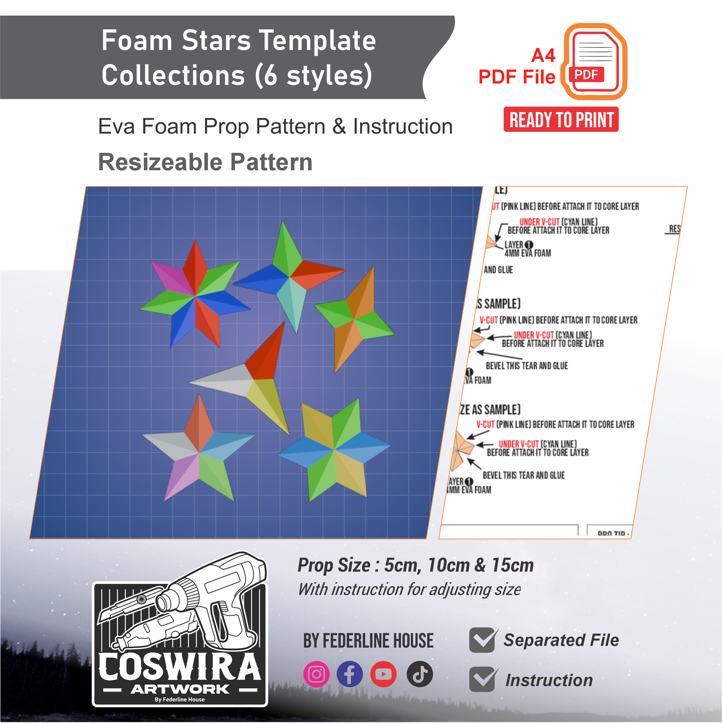 Foam Stars Templates Collection (6 Styles) – EVA Foam Basic Pattern fo ...