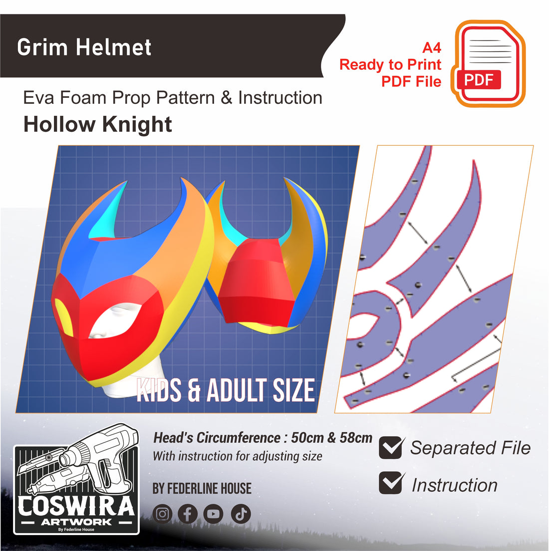 Grim Helmet Prop Pattern Template – EVA Foam Pattern for Cosplay & DIY ...