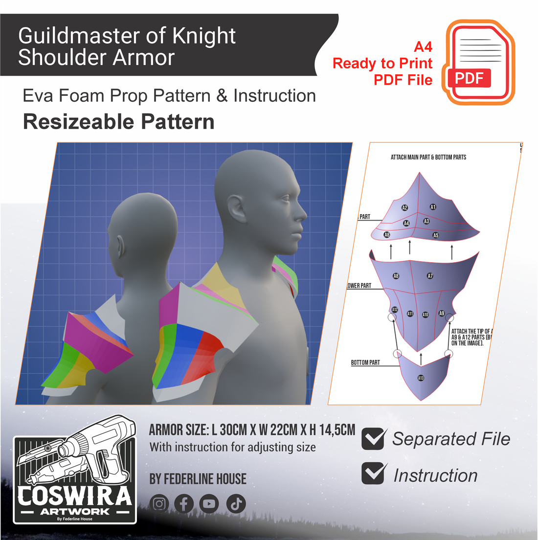 Guildmaster of Knight Shoulder Armor Basic Pattern Template – EVA Foam ...