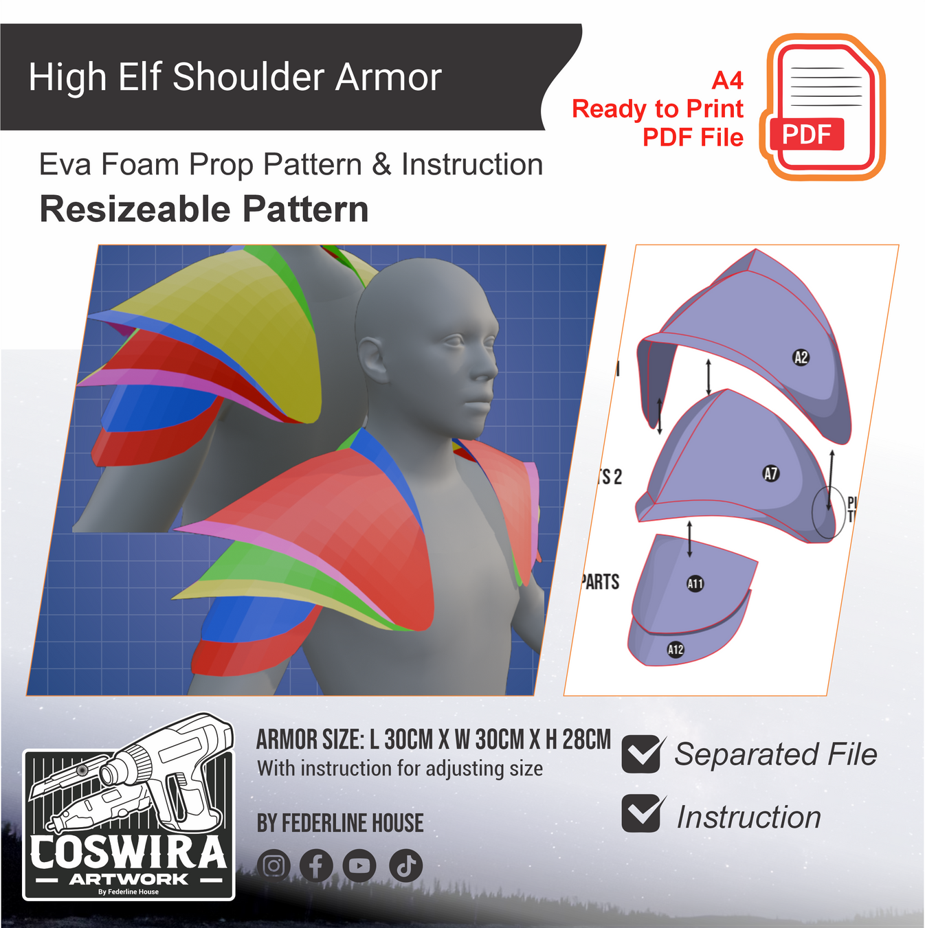 High Elf Shoulder Armor Basic Pattern Template – EVA Foam Pattern for ...