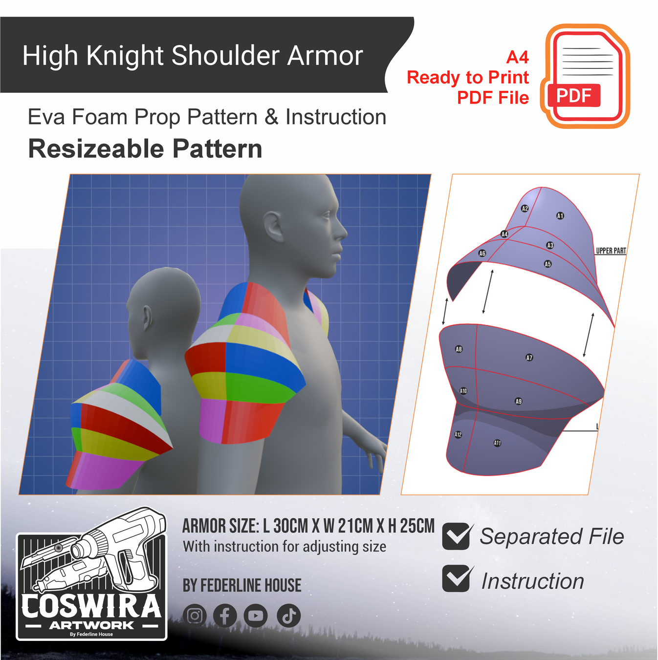 High Knight Shoulder Armor Basic Pattern Template – EVA Foam Pattern f ...