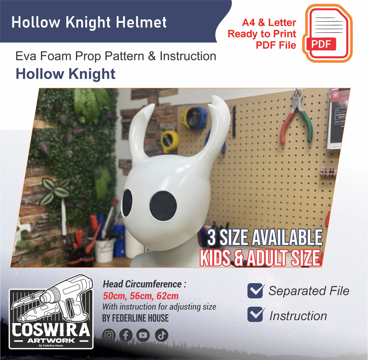 Hollow Knight Helmet Mask Prop Template – EVA Foam Pattern Inspired by ...
