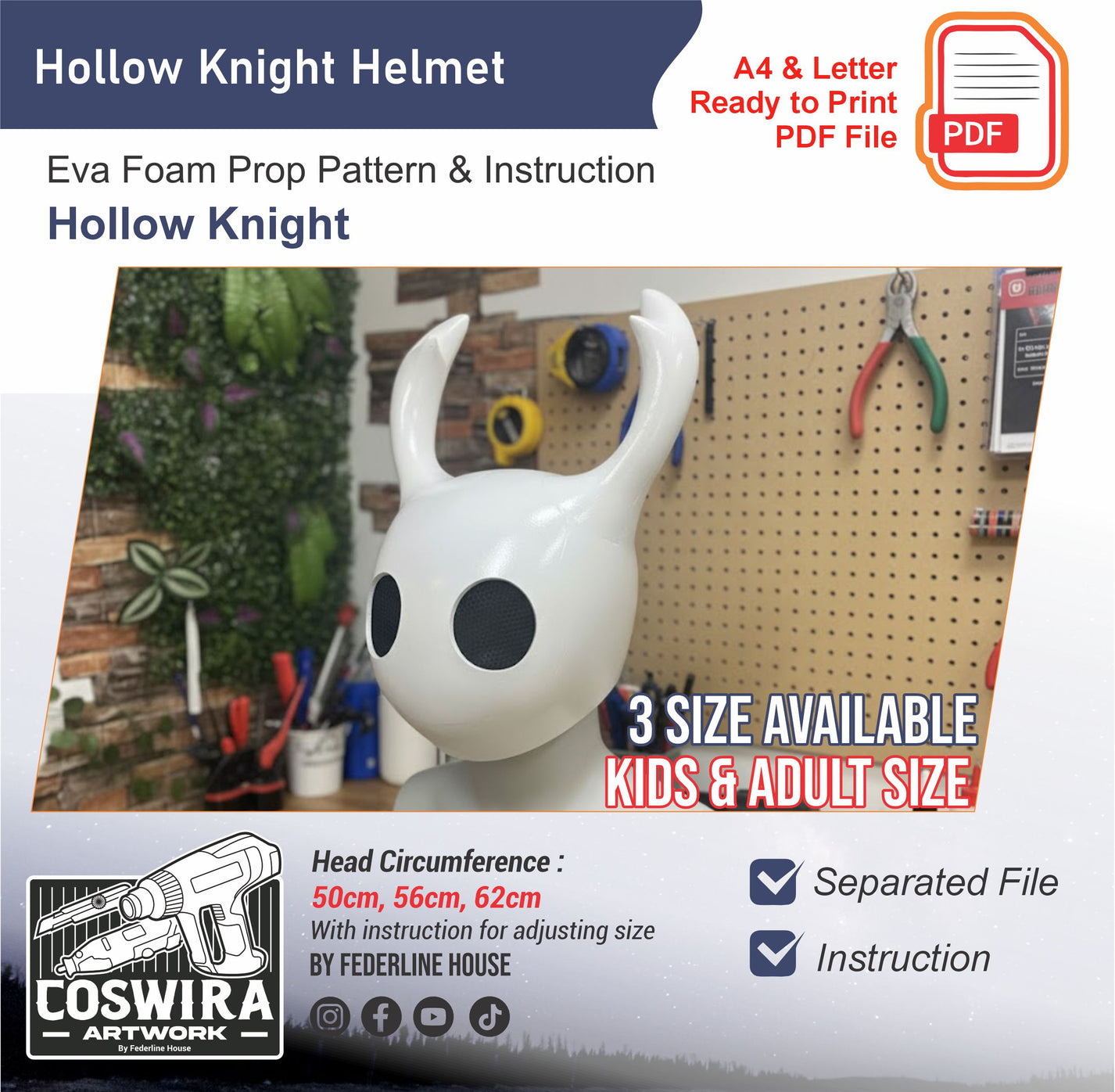 Hollow Knight Helmet Mask Prop Template – EVA Foam Pattern Inspired by ...