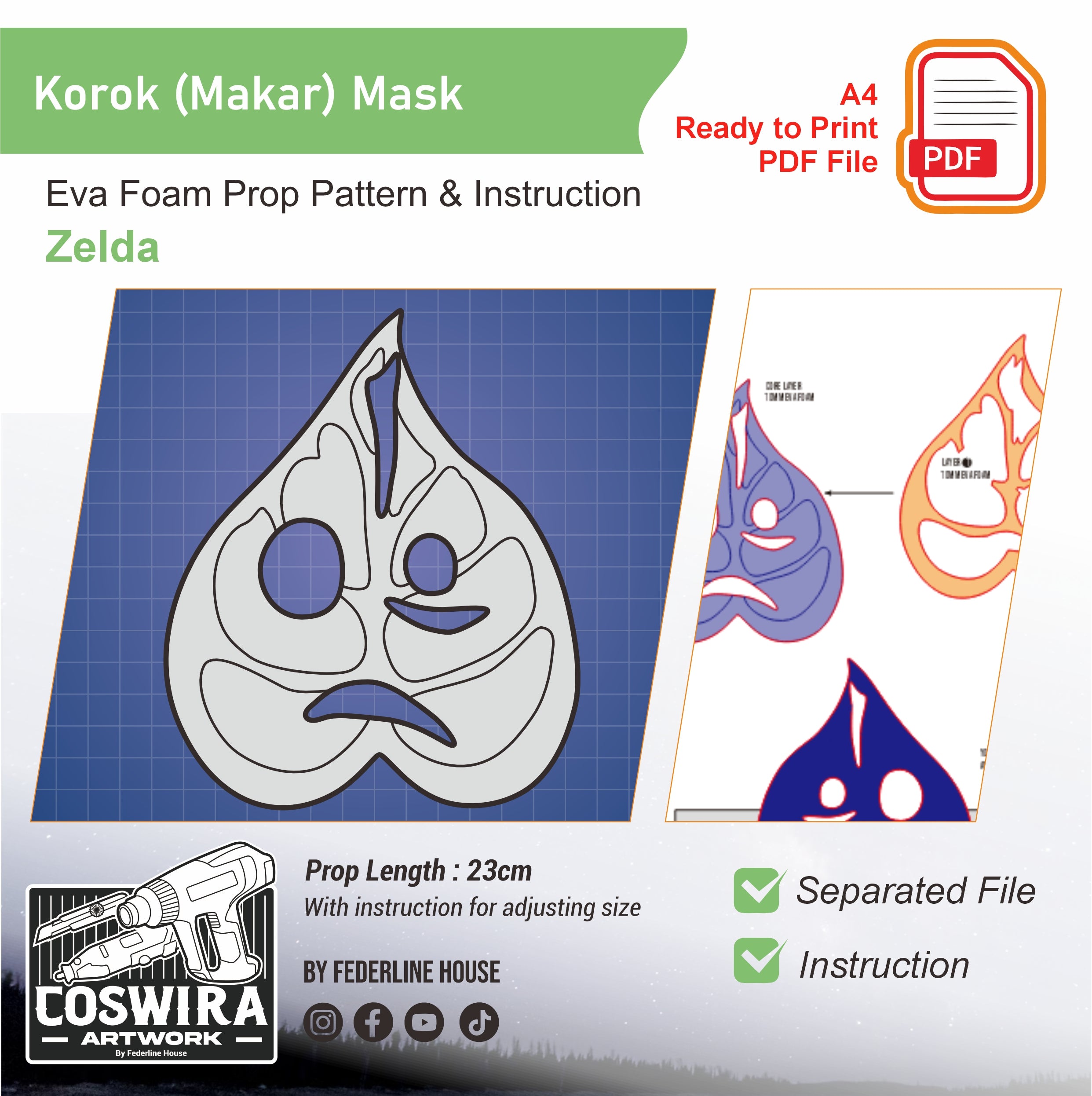 Korok (Makar) Mask Prop Pattern Template – EVA Foam Pattern for Cospla ...