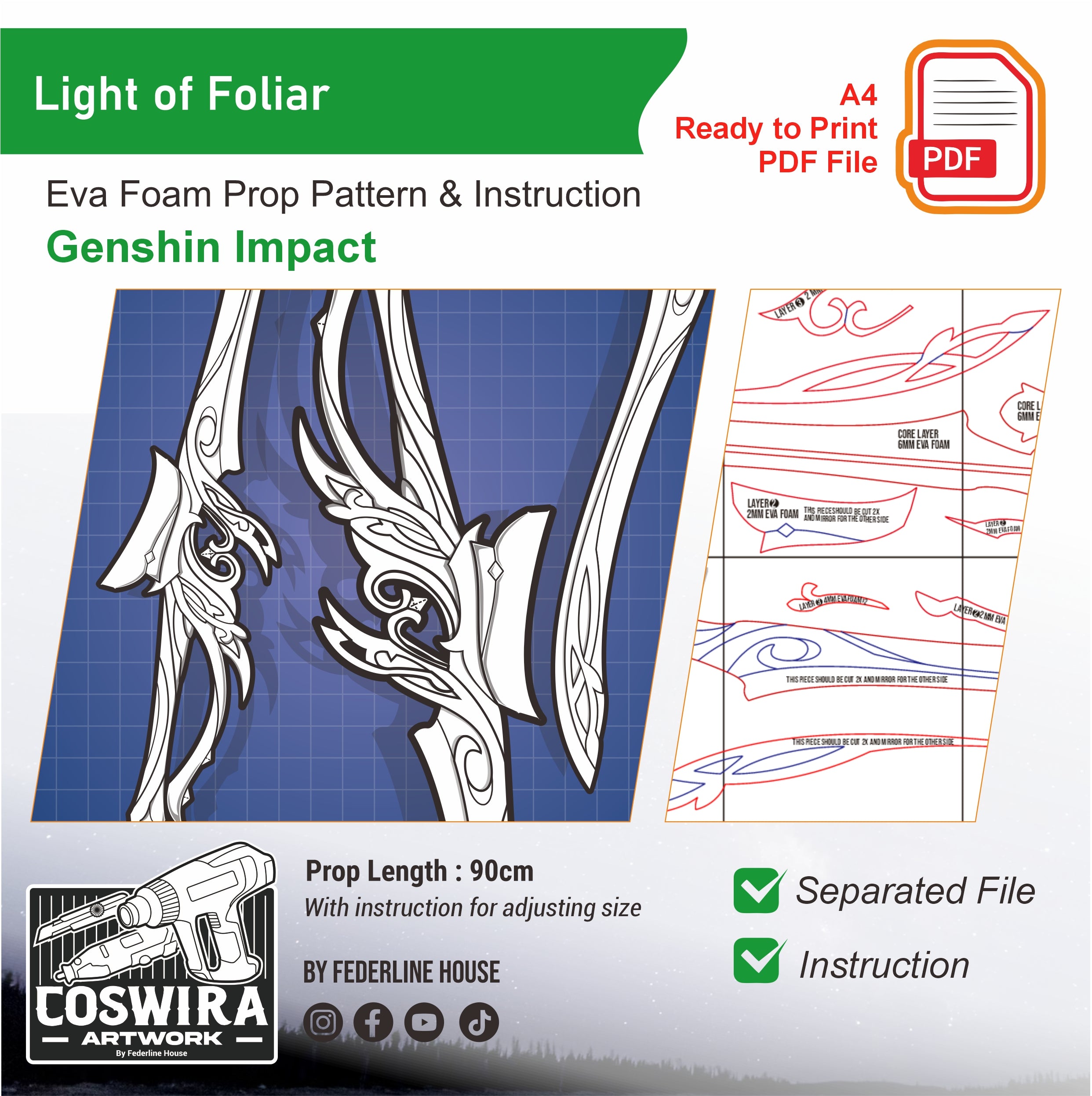Light of Foliar Prop Pattern Template – EVA Foam Pattern for Cosplay ...