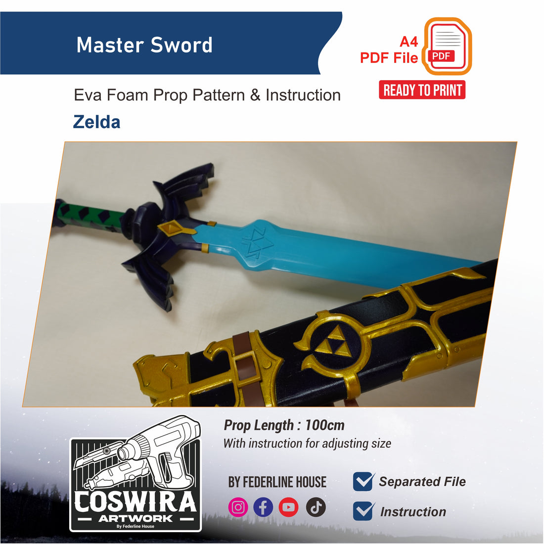 Master Sword Prop Pattern Template – EVA Foam Pattern for Cosplay & DI ...