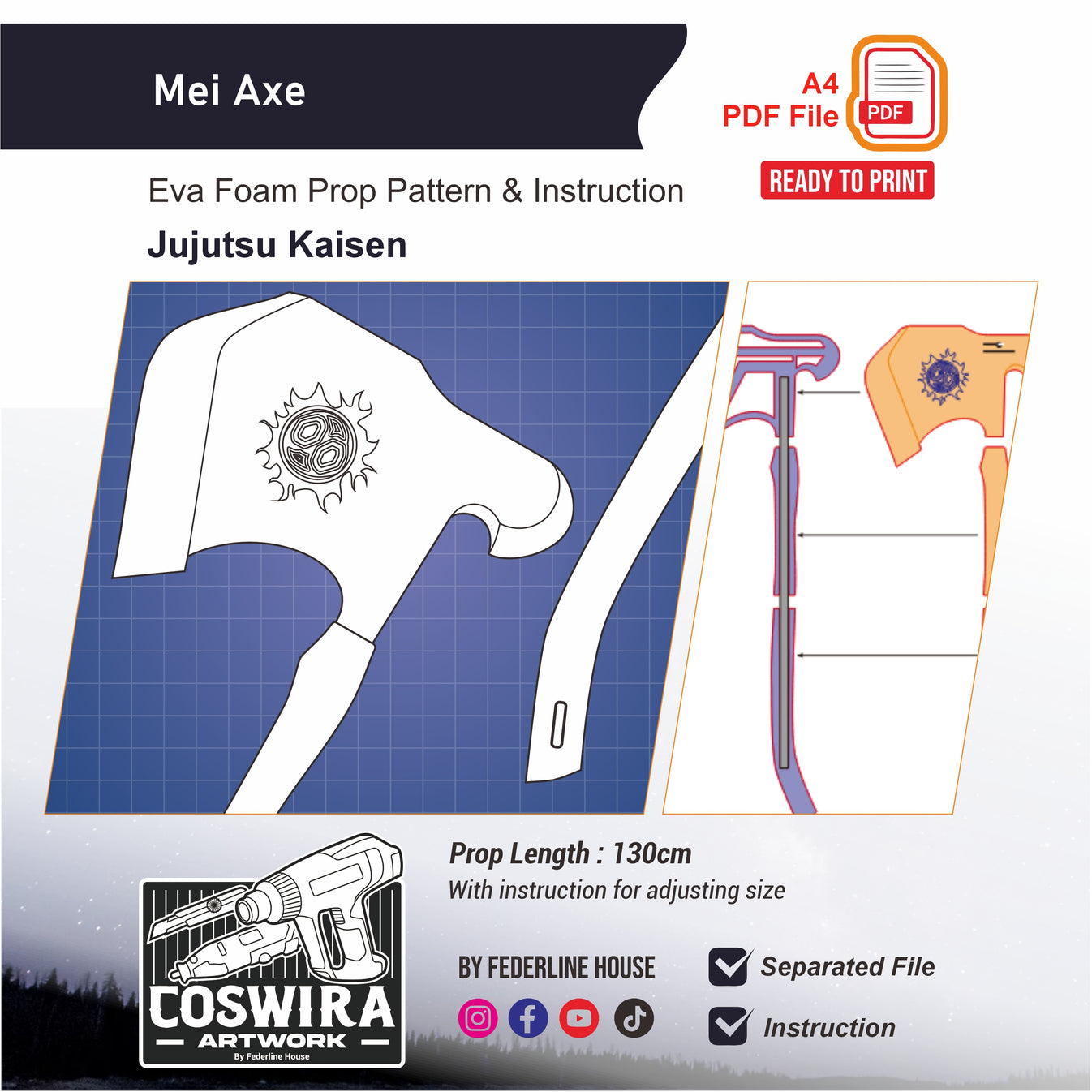 Mei Axe Prop Pattern Template – EVA Foam Pattern for Cosplay & DIY Bui ...
