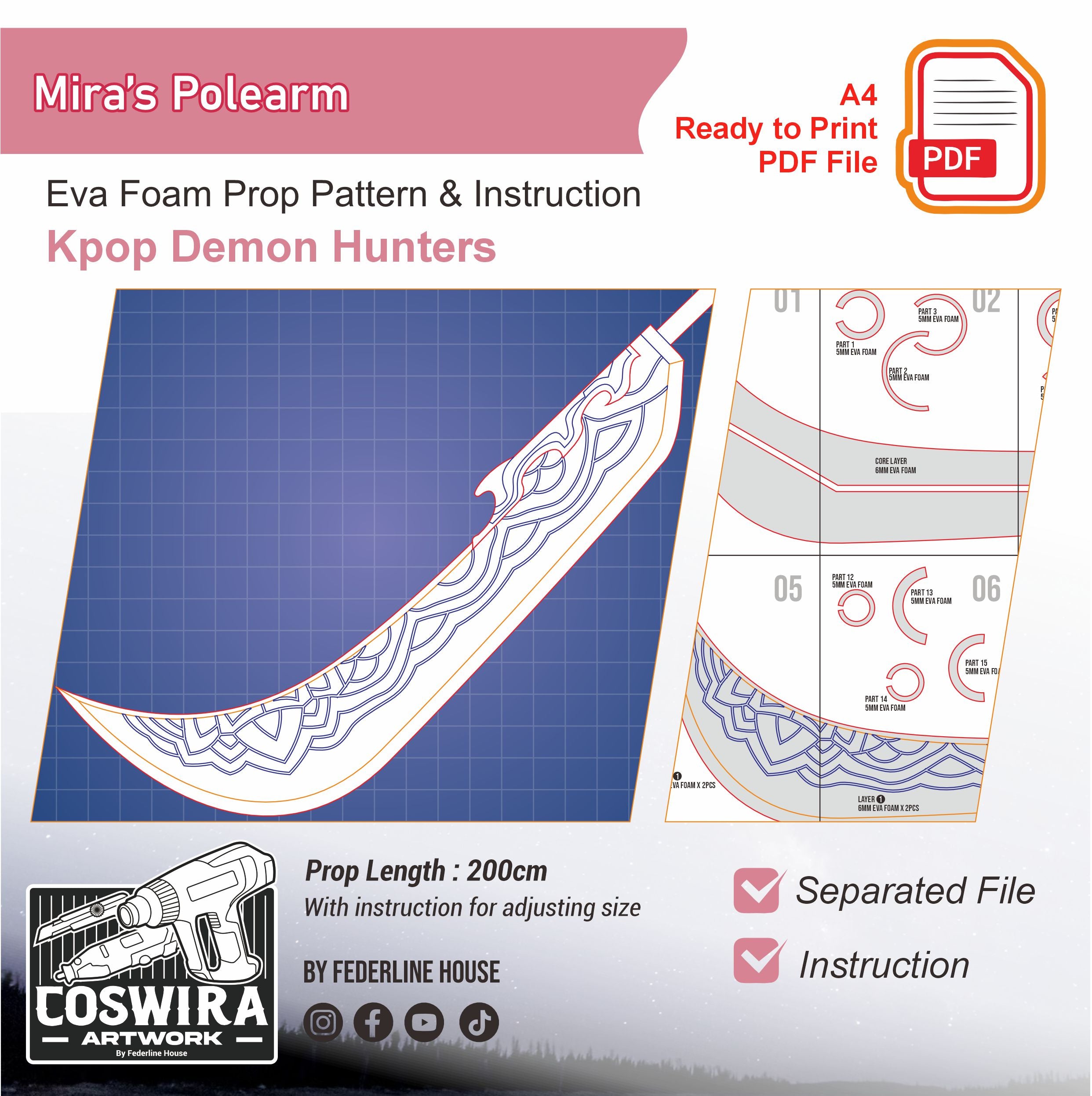 Prop Pattern: Mira Polearm from Kpop Demons Hunter Cosplay Template Bl ...