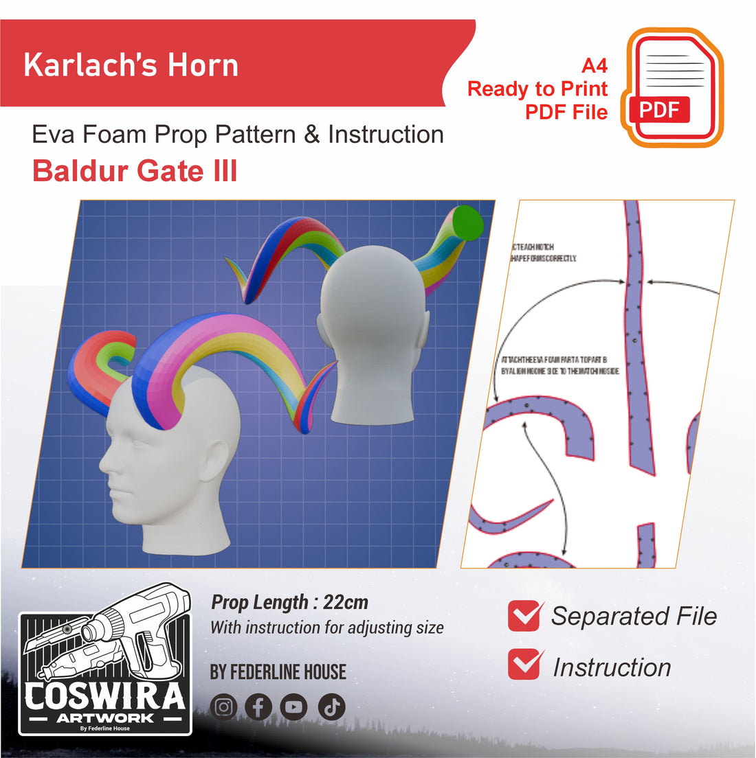 Goat / Devil Horns Prop Pattern Template – EVA Foam Horn Pattern for C ...