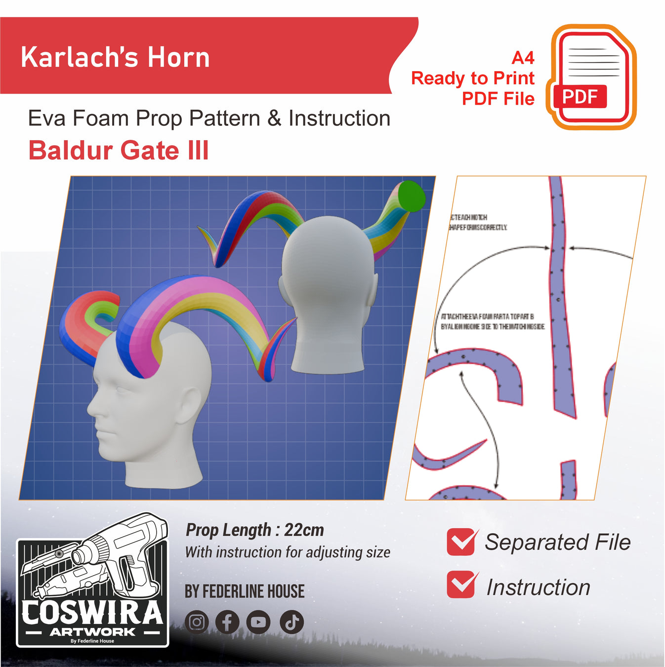 Goat / Devil Horns Prop Pattern Template – EVA Foam Horn Pattern for C ...