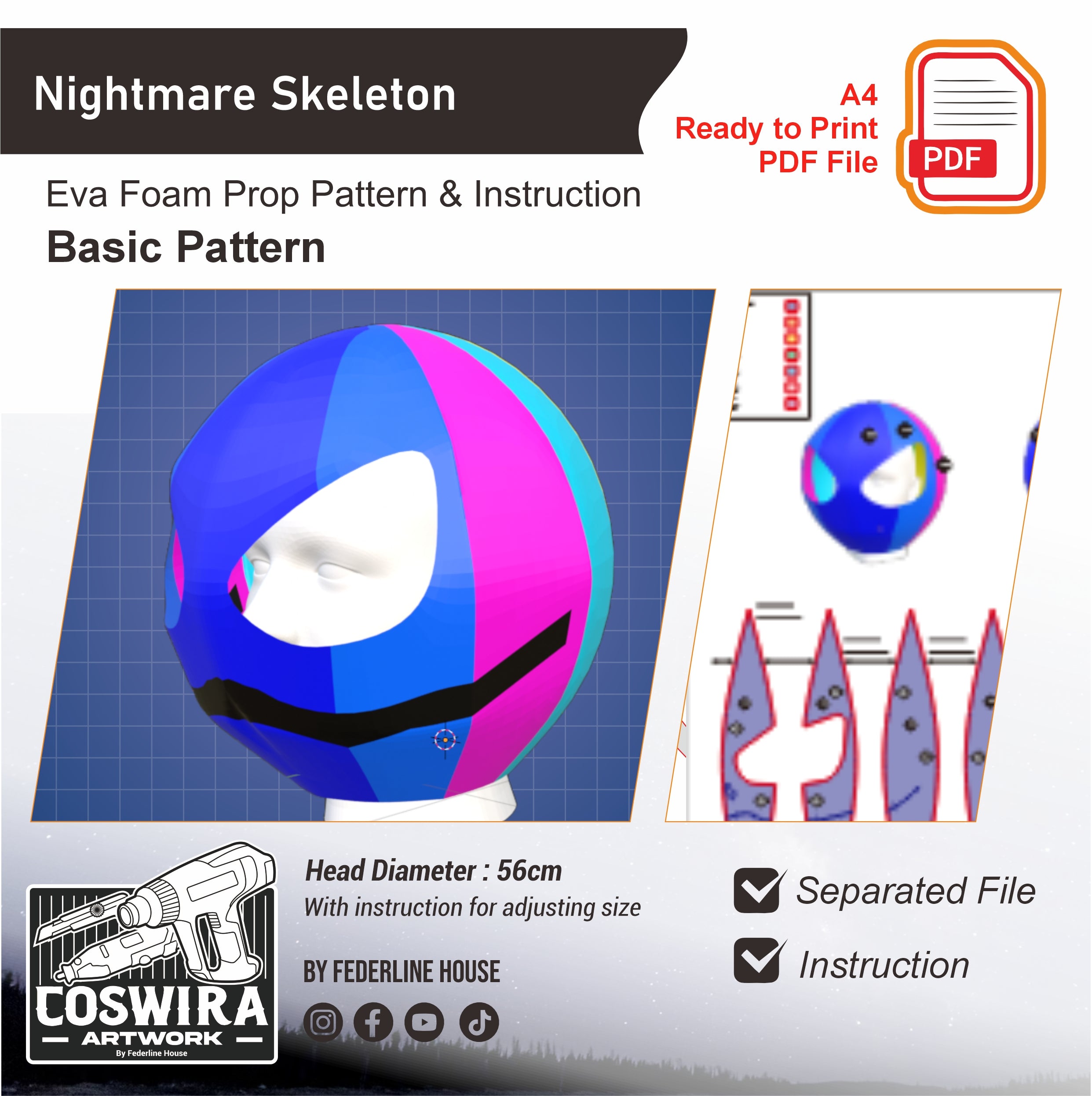 Nightmare Skeleton Basic Prop Pattern Template – EVA Foam Pattern for ...