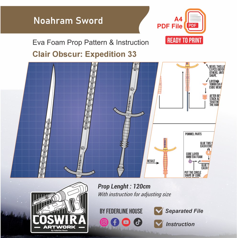 Noahram – Gustave & Verso Sword Prop Pattern Template – EVA Foam Patte ...