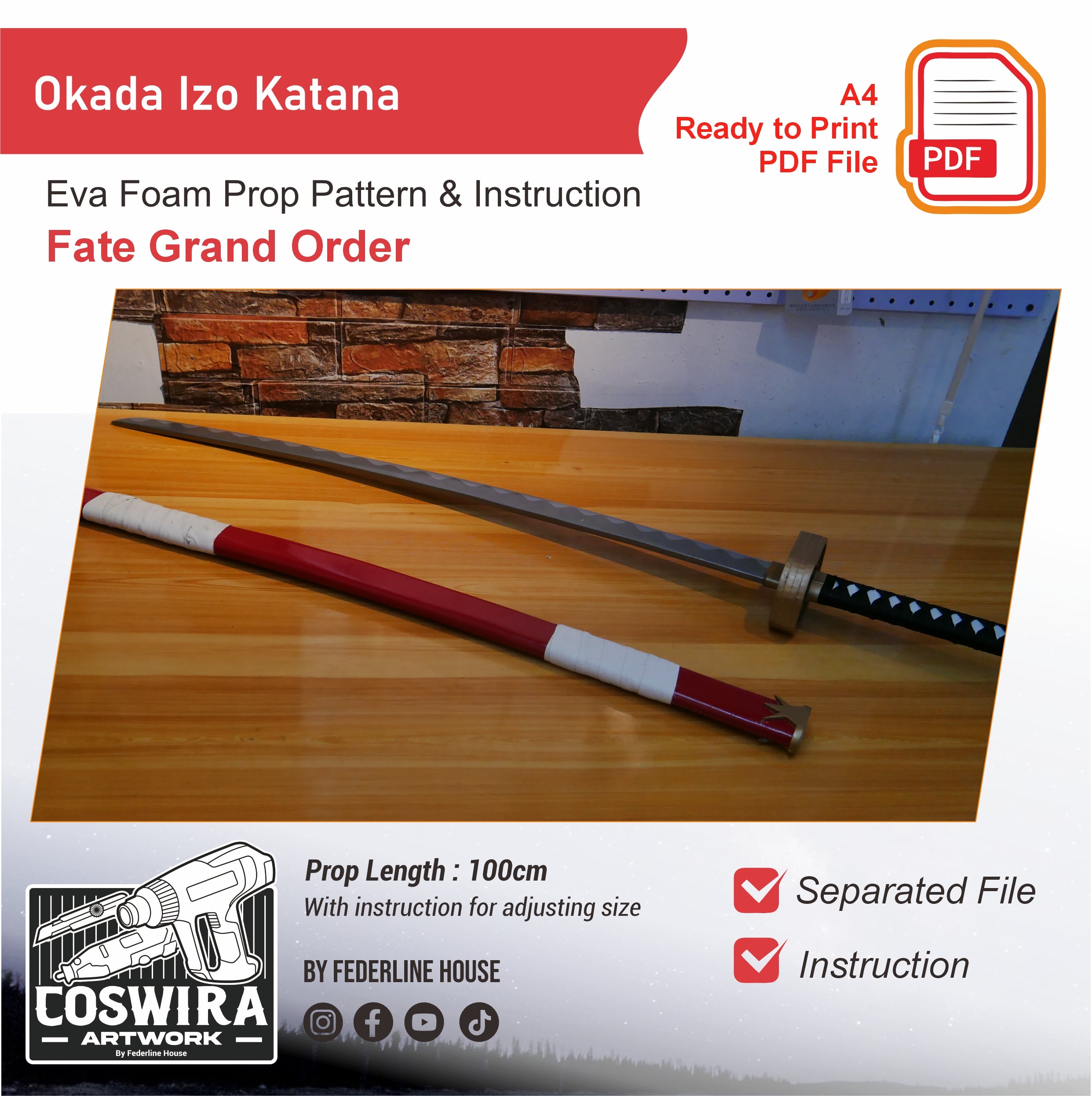Okada Izo Katana Prop Pattern Template – EVA Foam Pattern for Cosplay ...