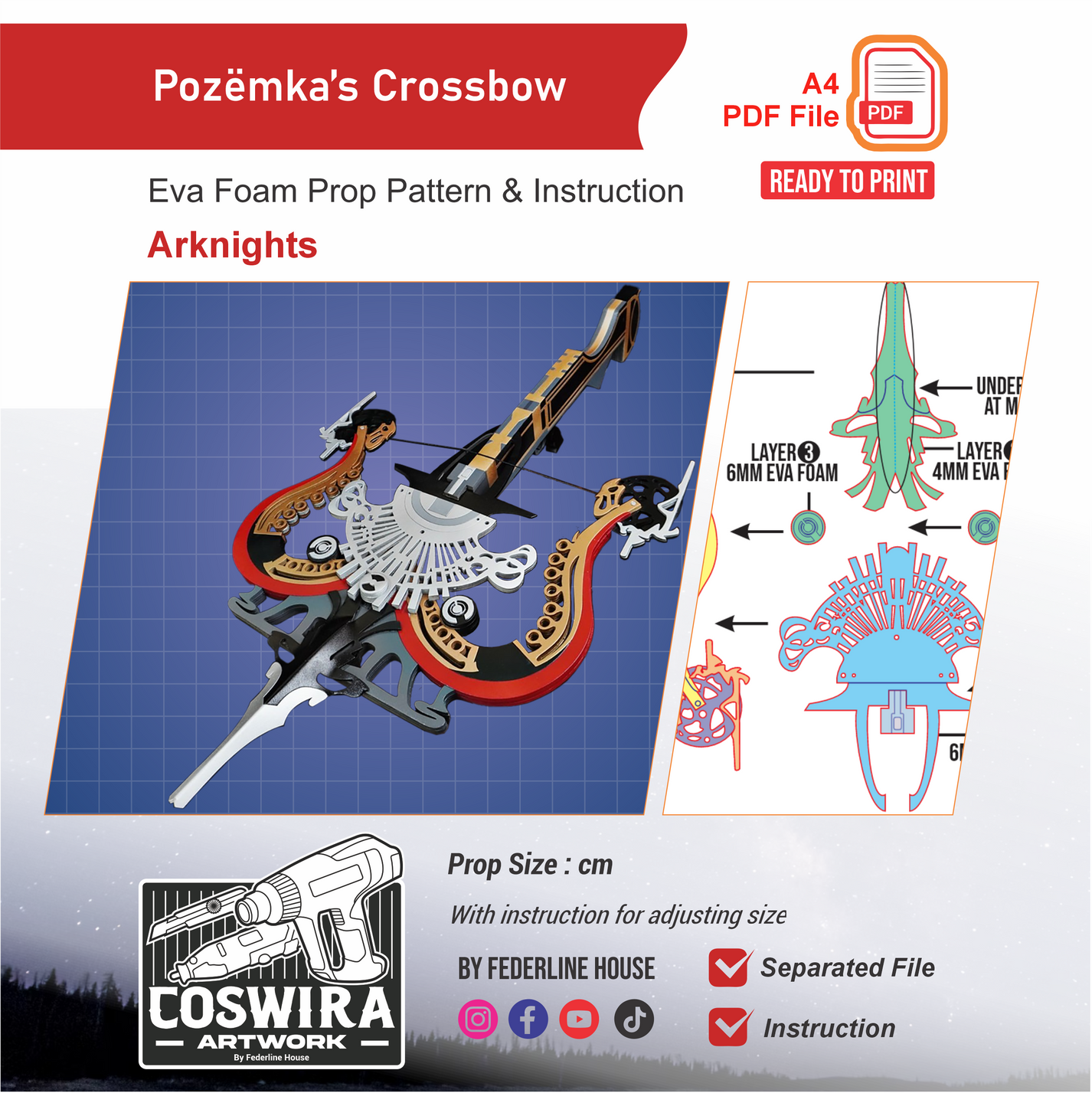 Pozemka Crossbow Typewriter Prop Pattern Template – EVA Foam Cosplay P ...