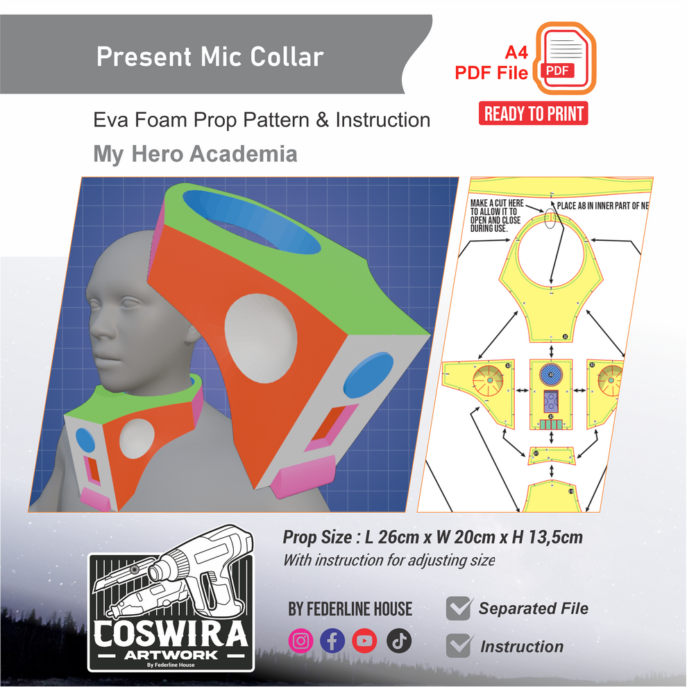 Present Mic Collar Prop Pattern Template – EVA Foam Pattern for Cospla ...