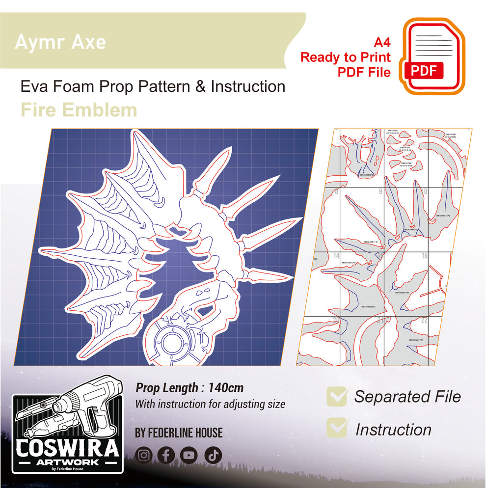 Prop Pattern: Aymr Axe from Fire Emblem Cosplay Template Blueprint PDF ...