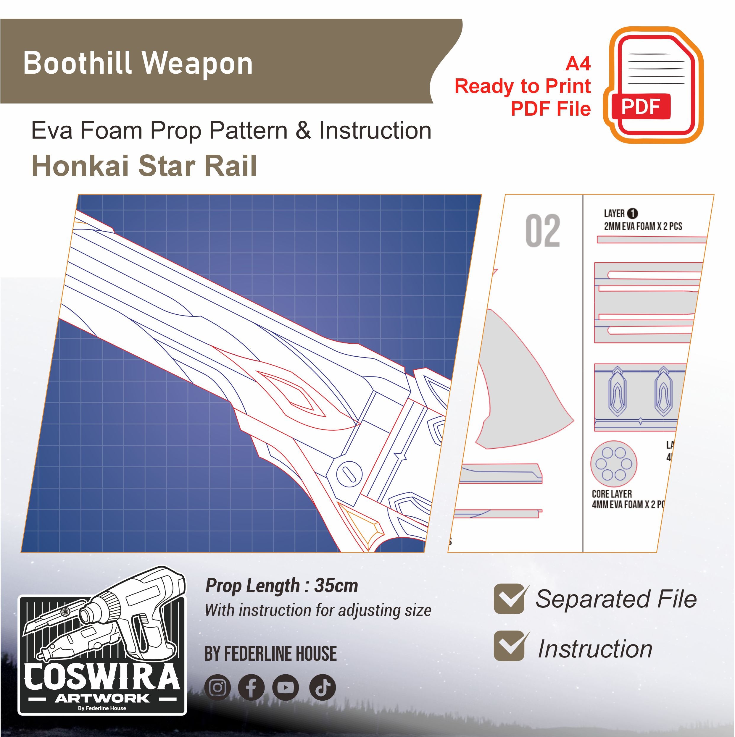 Prop Pattern: Boothill Revolver from Honkai Star Rail Cosplay Template ...