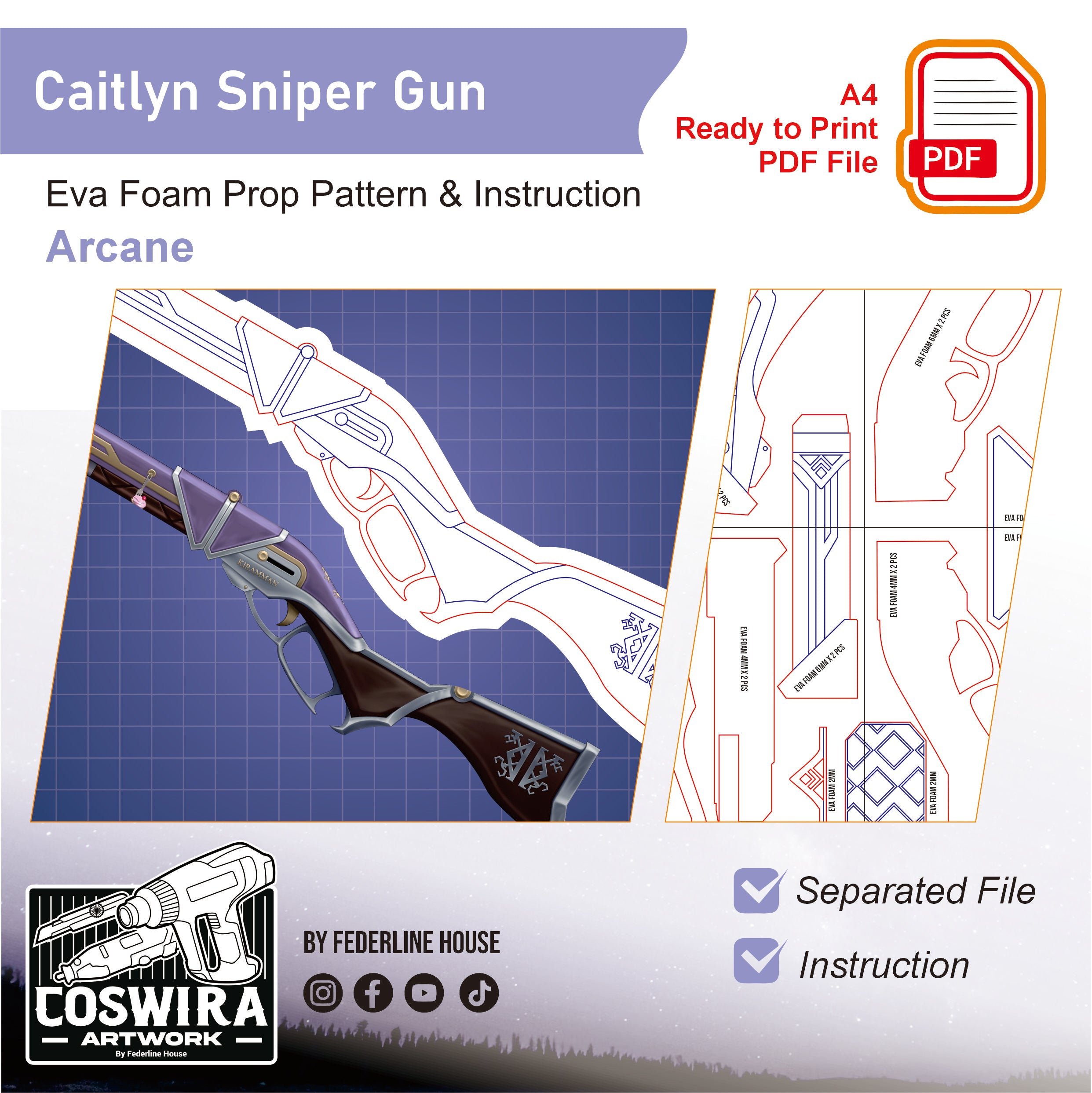 Prop Pattern: Caitlyn Sniper Gun from Arcane League of Legends Cosplay ...