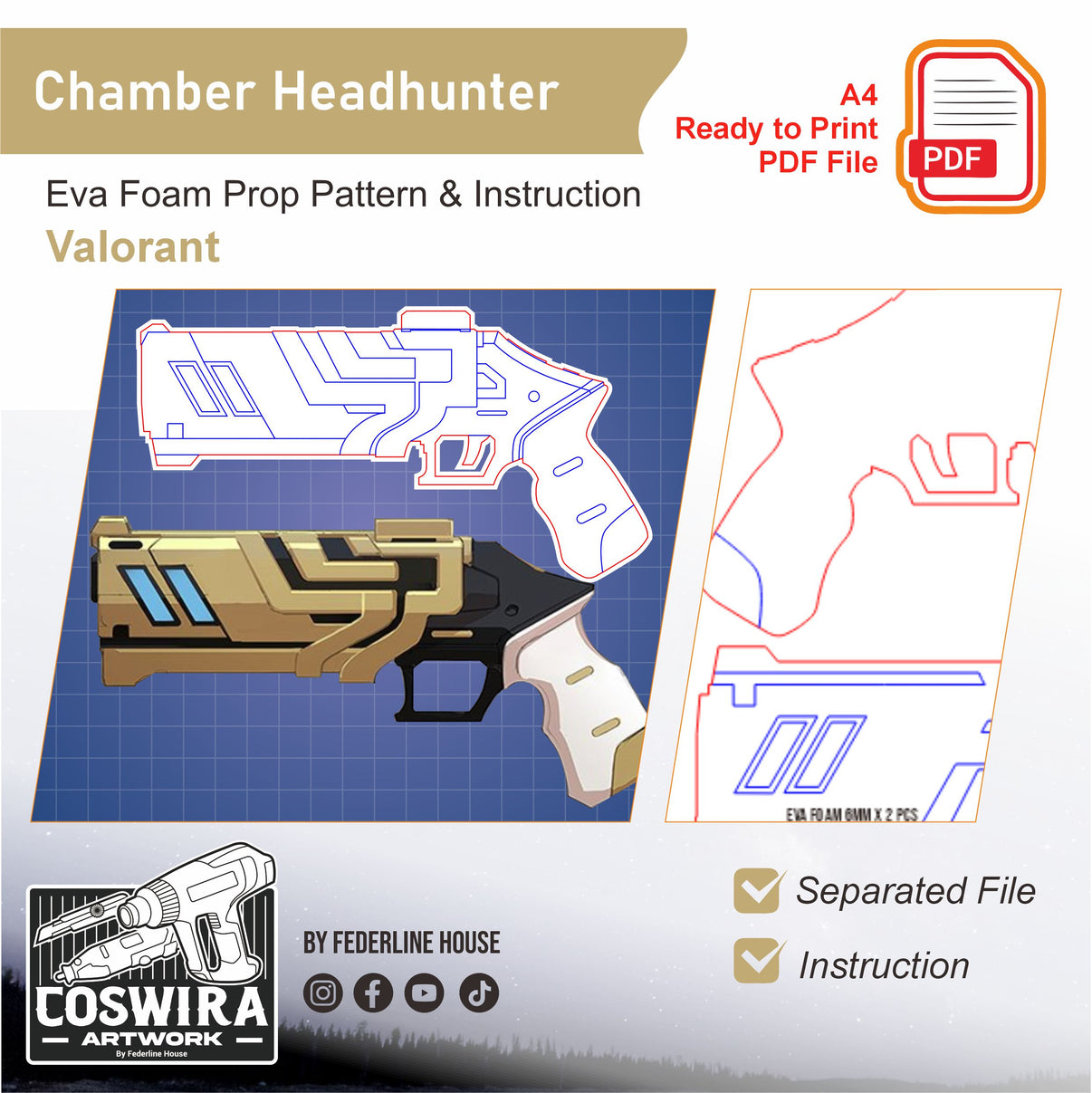Prop Pattern: Chamber Headhunter from Valorant Cosplay Template Bluepr ...