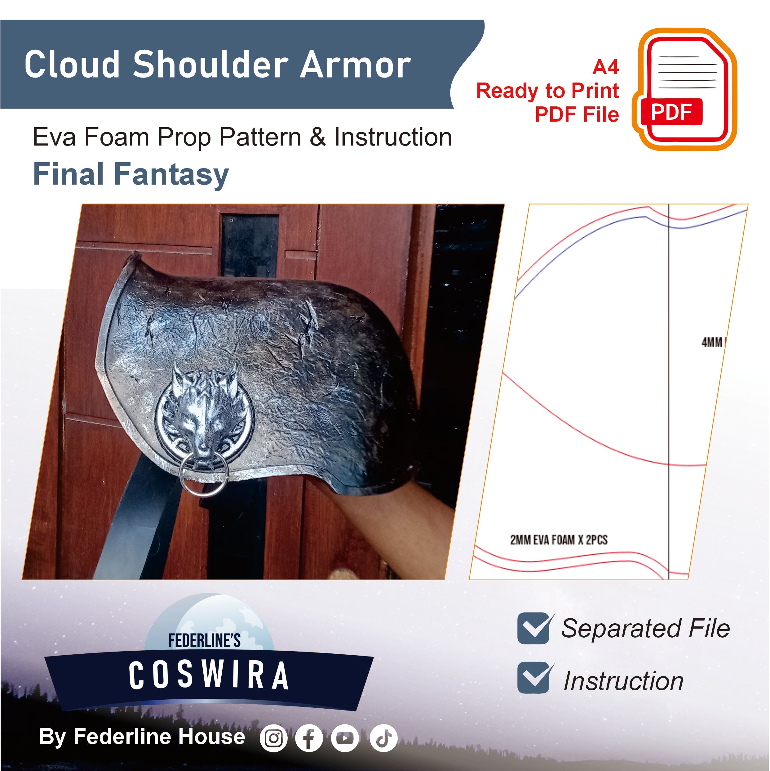 Prop Pattern: Cloud Strife Shoulder Armor from Final Fantasy Cosplay T ...