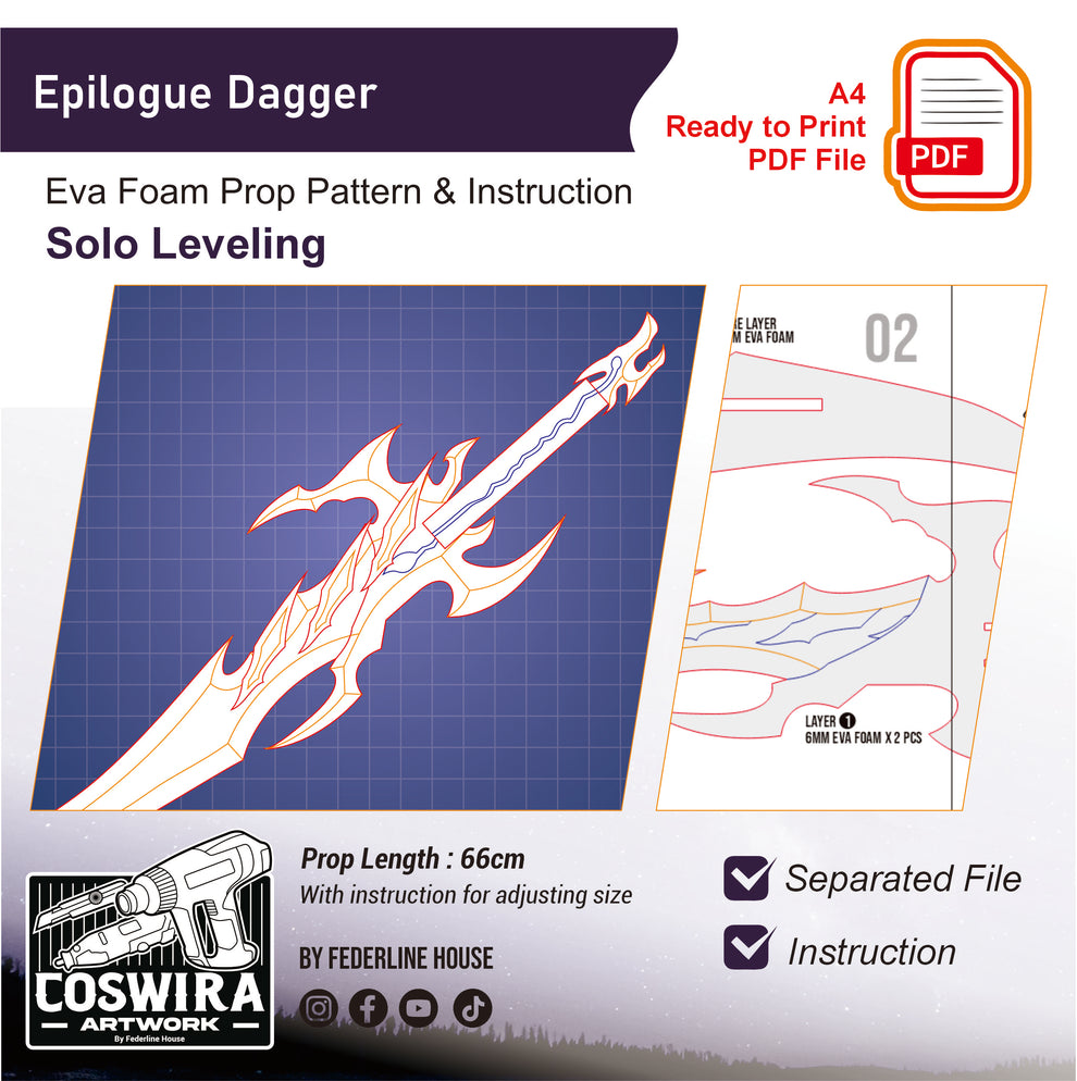 Prop Pattern: Epilogue Dagger from Solo Leveling Cosplay Template Blue ...