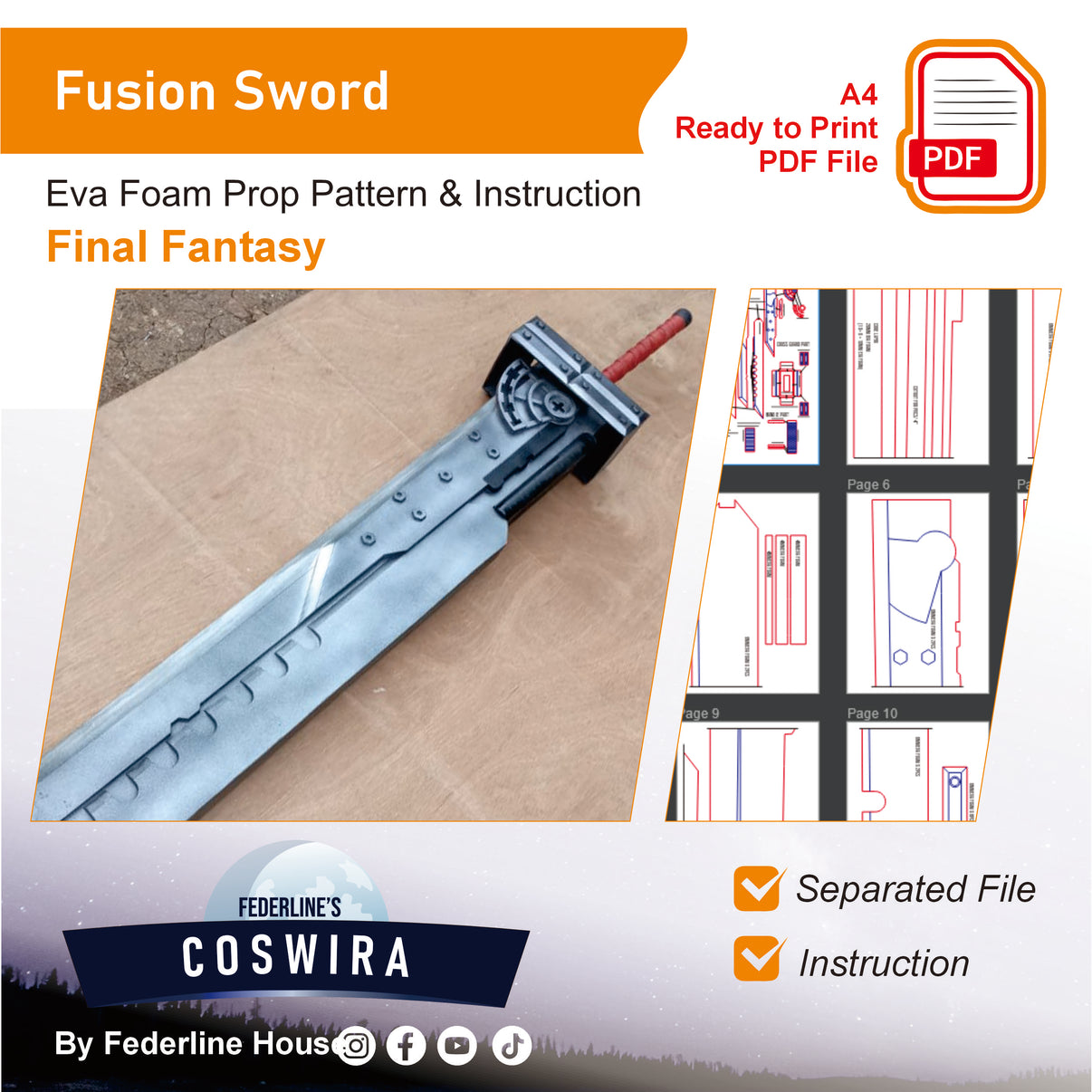Prop Pattern: Fusion Sword from Final Fantasy Cosplay Template Bluepri ...