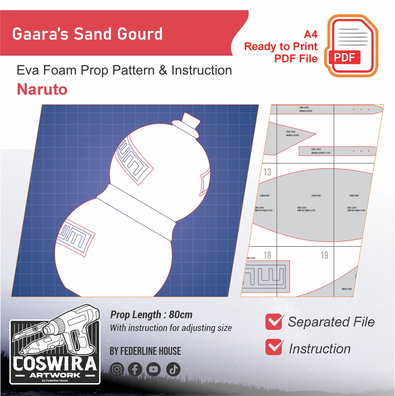 Prop Pattern: Gaara Gourd from Naruto Cosplay Template Blueprint PDF ...