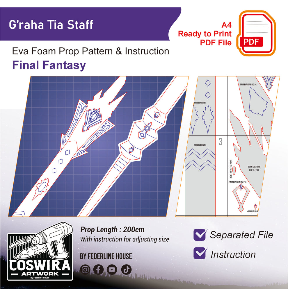 Prop Pattern: Graha Tia Staff from Final Fantasy Cosplay Template Blue ...