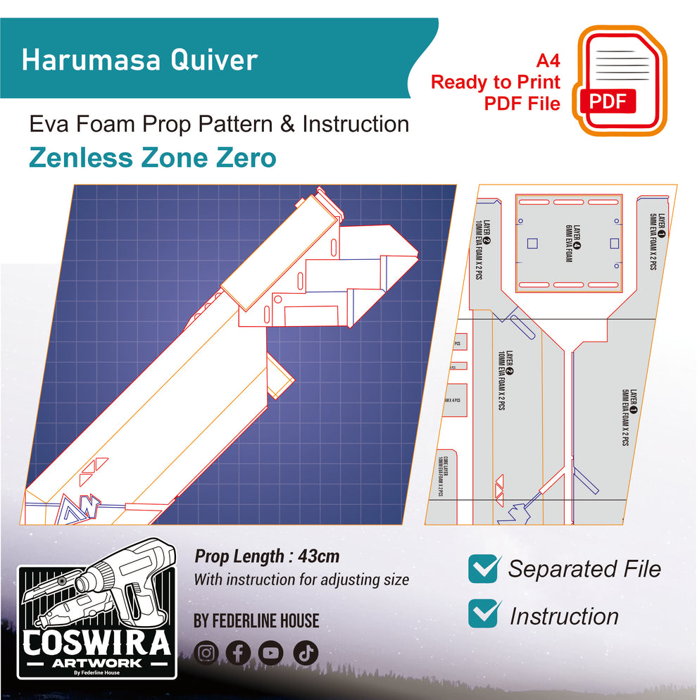 Prop Pattern: Harumasa Quiver from Zenless Zone Zero Cosplay Template – Coswira Artwork
