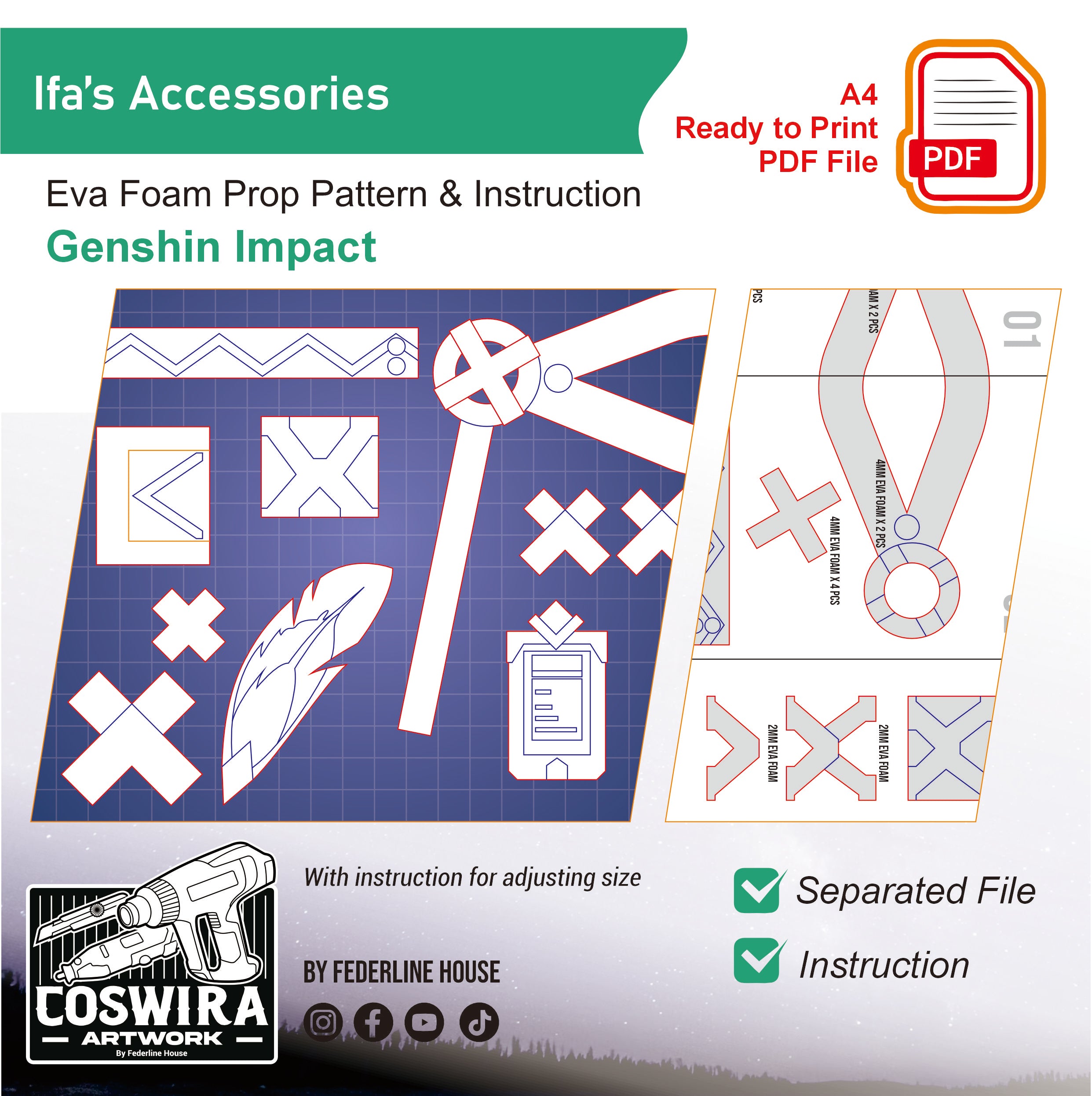 Prop Pattern: Ifa's Accessories from Genshin Impact Cosplay Template B ...
