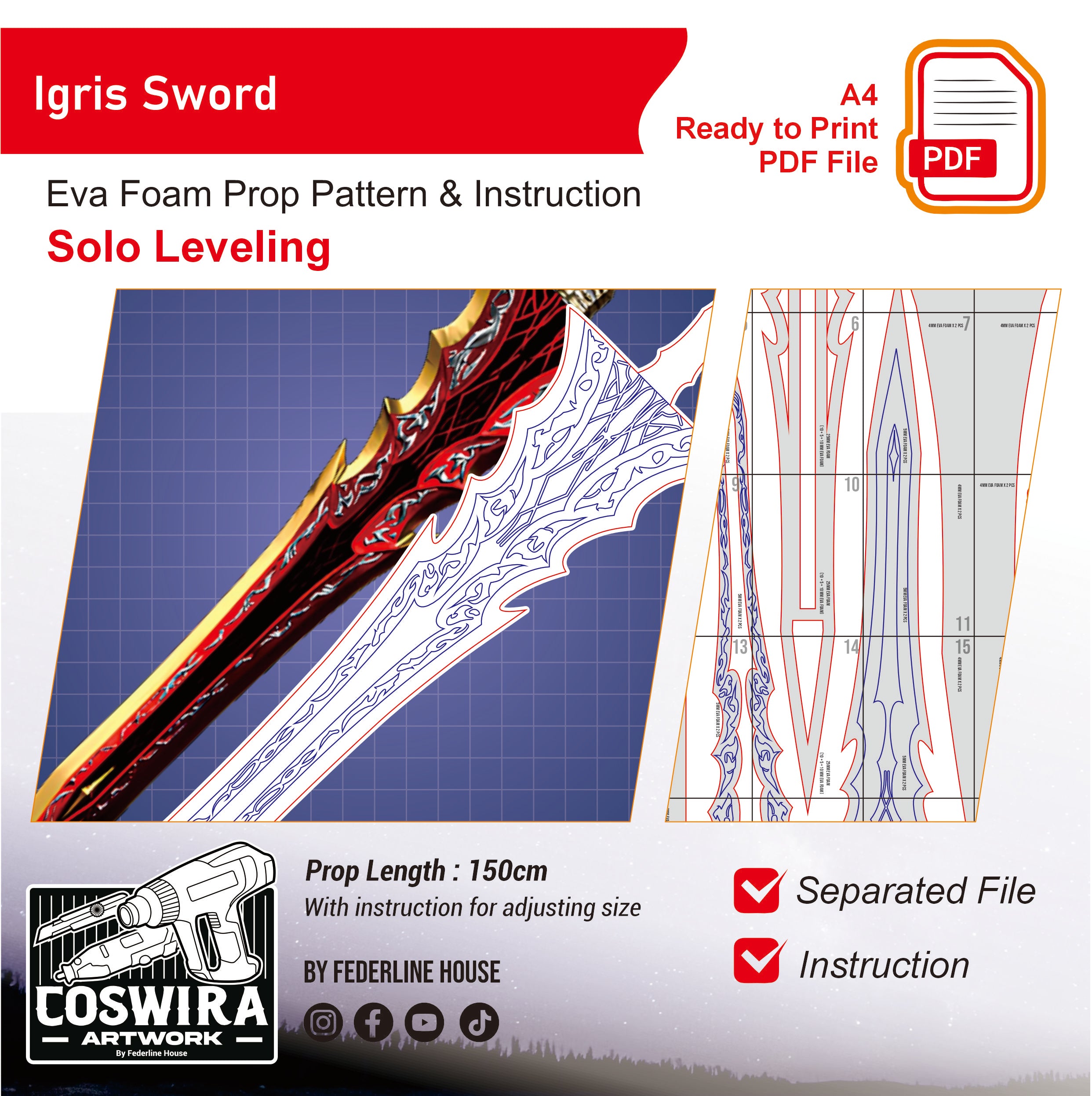 Prop Pattern: Igris Sword from Solo Leveling Arise Cosplay Template Bl ...