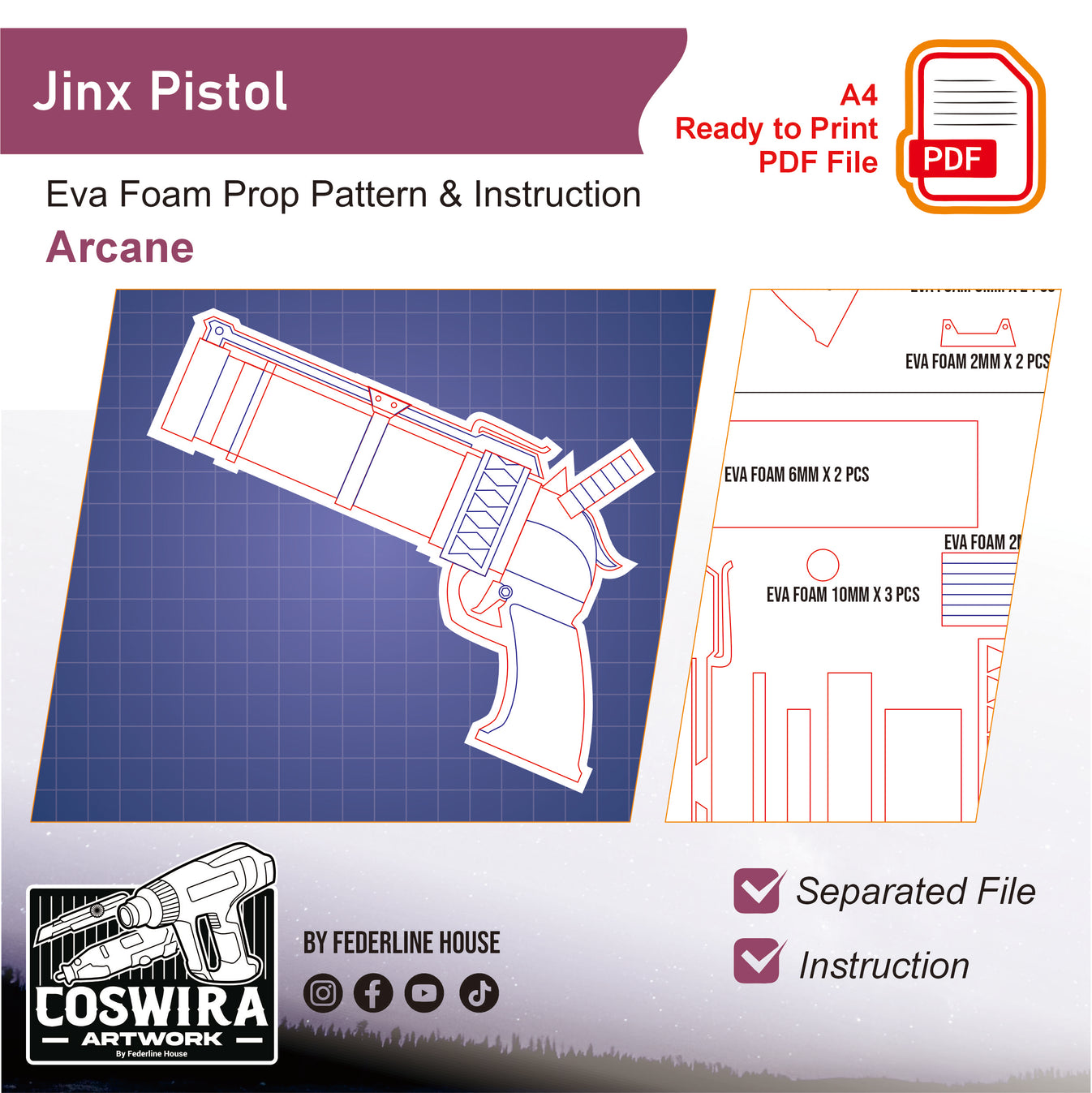 Prop Pattern: Jinx Pistol from Arcane League of Legends Cosplay Templa ...